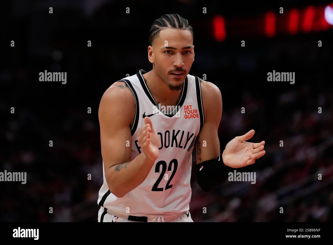 Brooklyn Nets forward Jalen Wilson (22) celebrates after a point during ...
