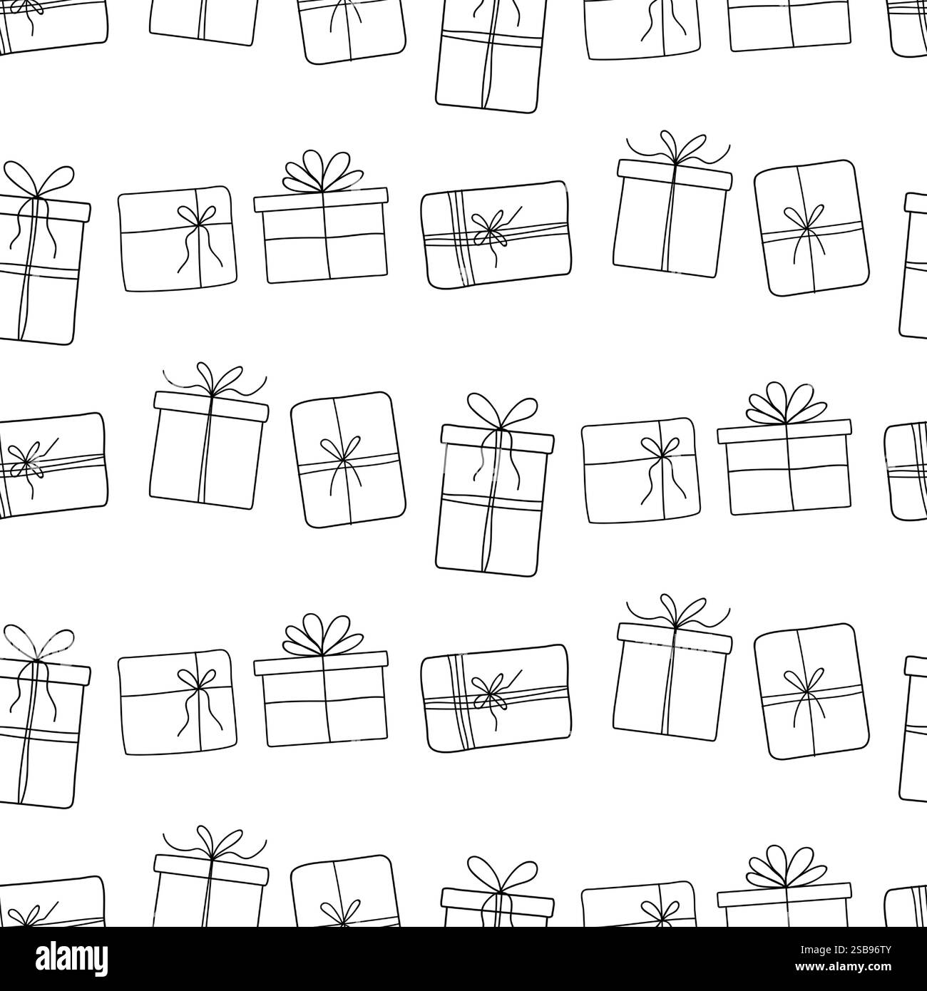 Repeated pattern of hand-drawn gift boxes on white background for ...