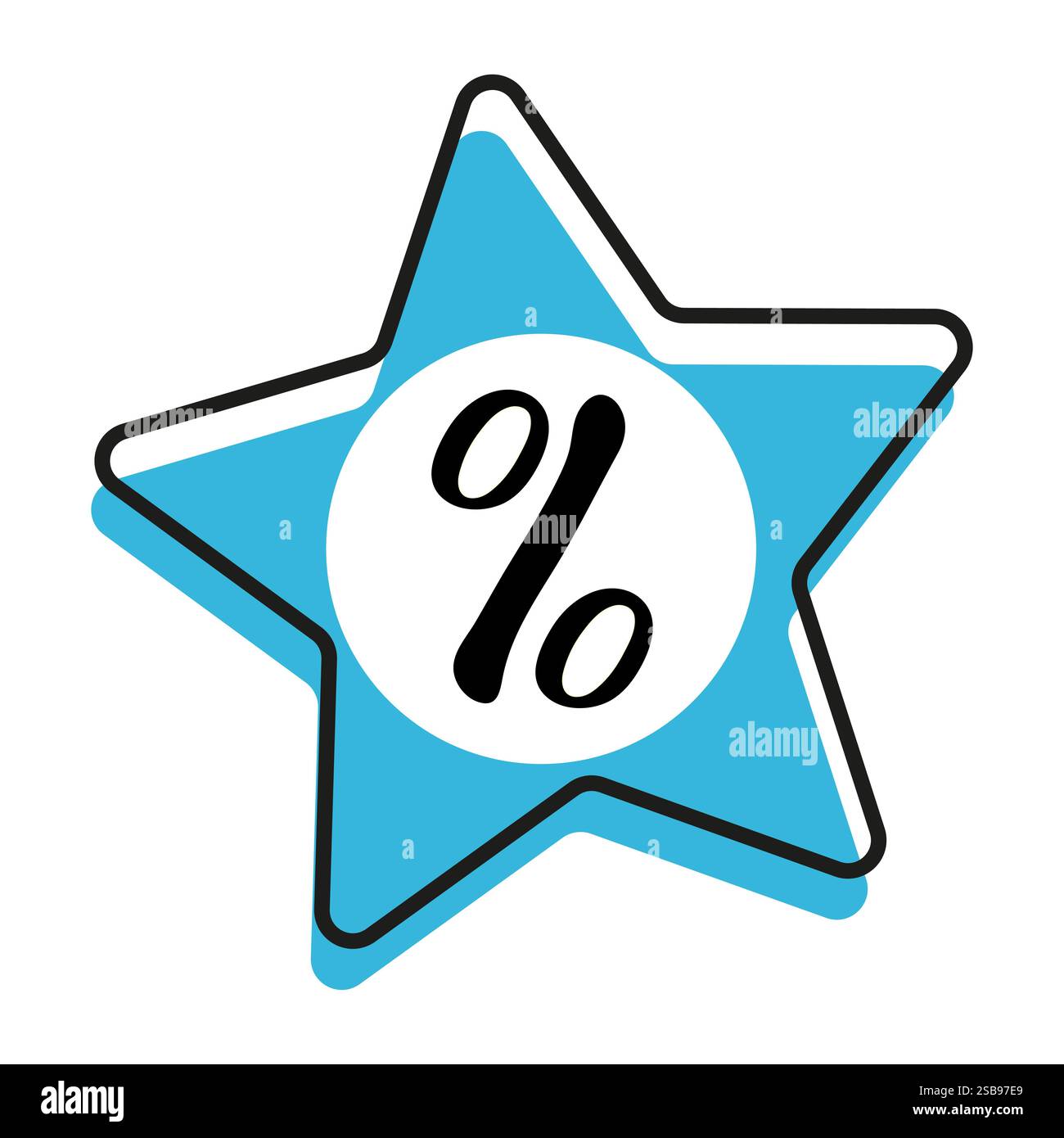 Bright blue star with percentage symbol for promotional offers and ...