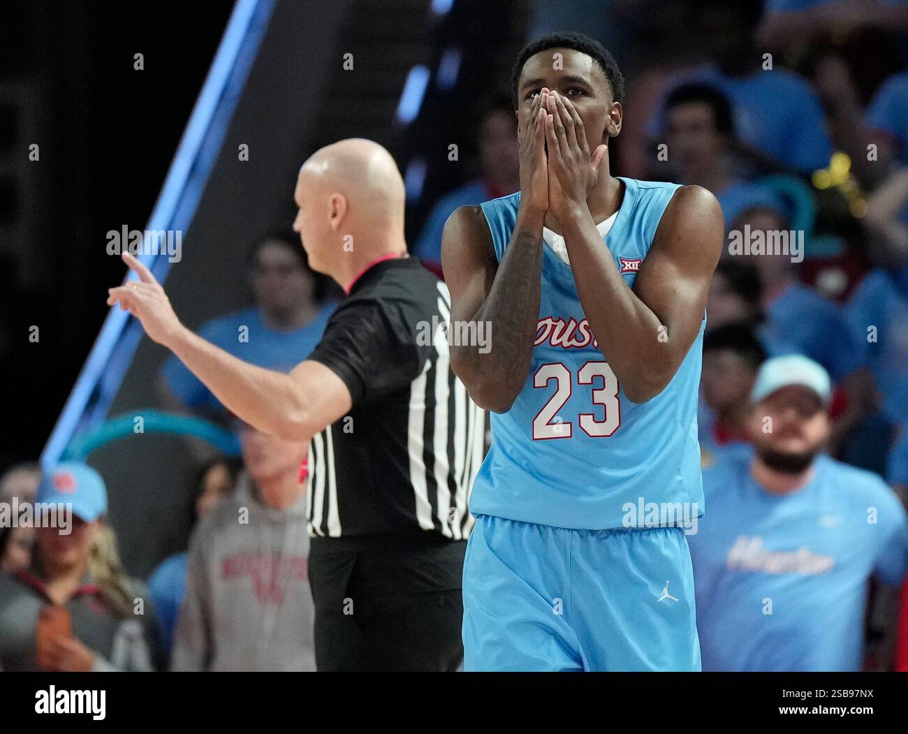 Houston guard Terrance Arceneaux (23) reacts during the second half of ...