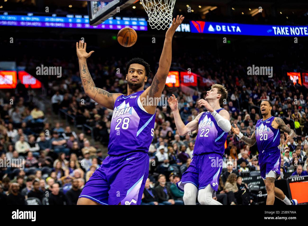 Utah Jazz forward Brice Sensabaugh (28) reacts after Orlando Magic ...