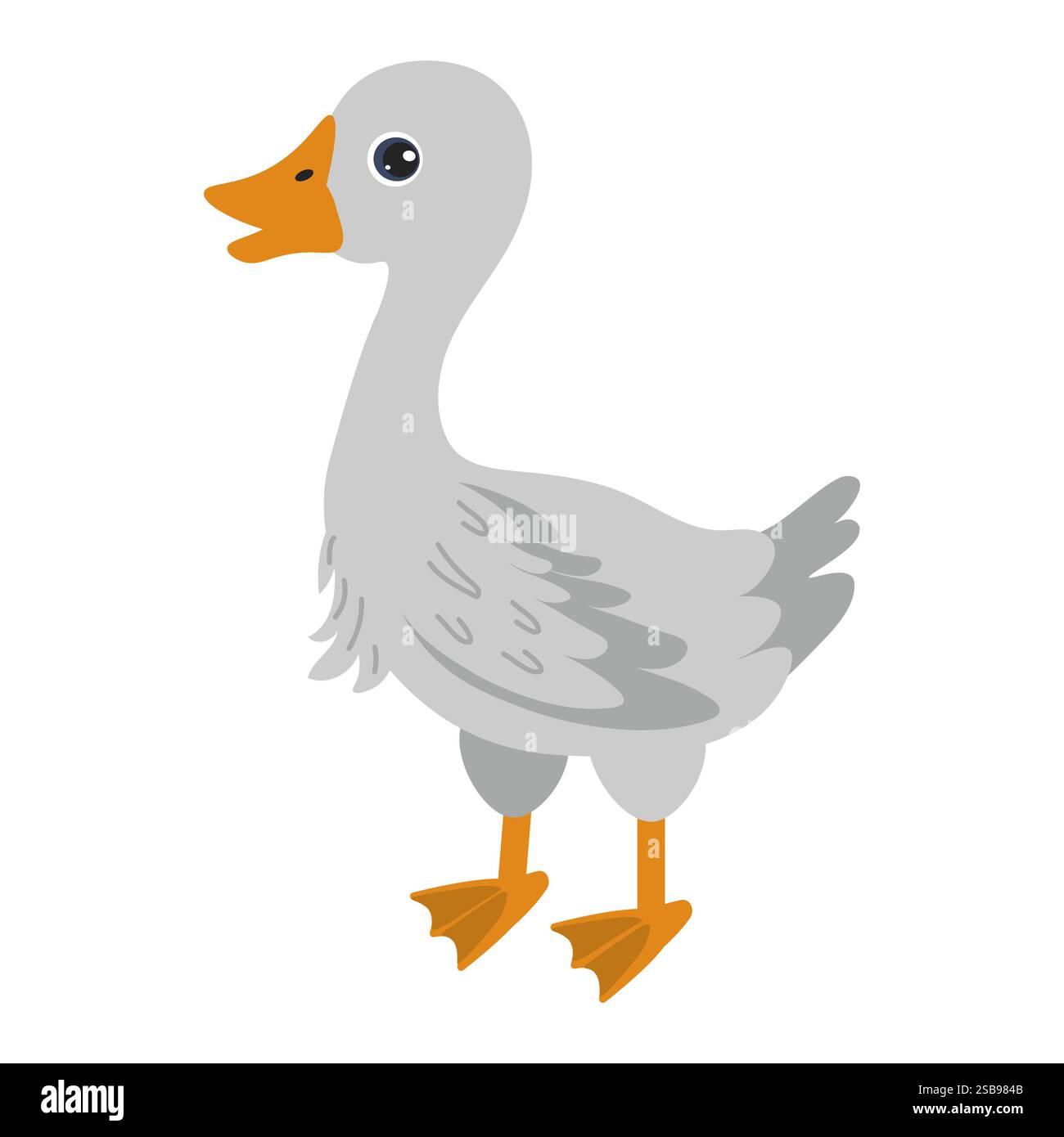 Cartoon illustration of a grey goose standing on its feet in a playful ...