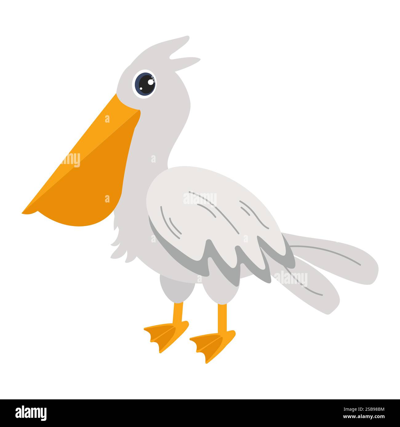 A friendly cartoon pelican with a large orange beak and cute eyes ...