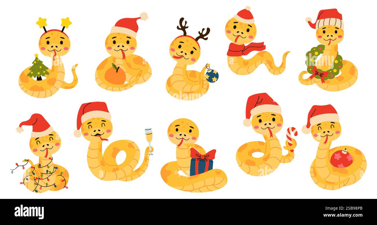 Set of cartoon cute snakes isolated on white background. Little child ...