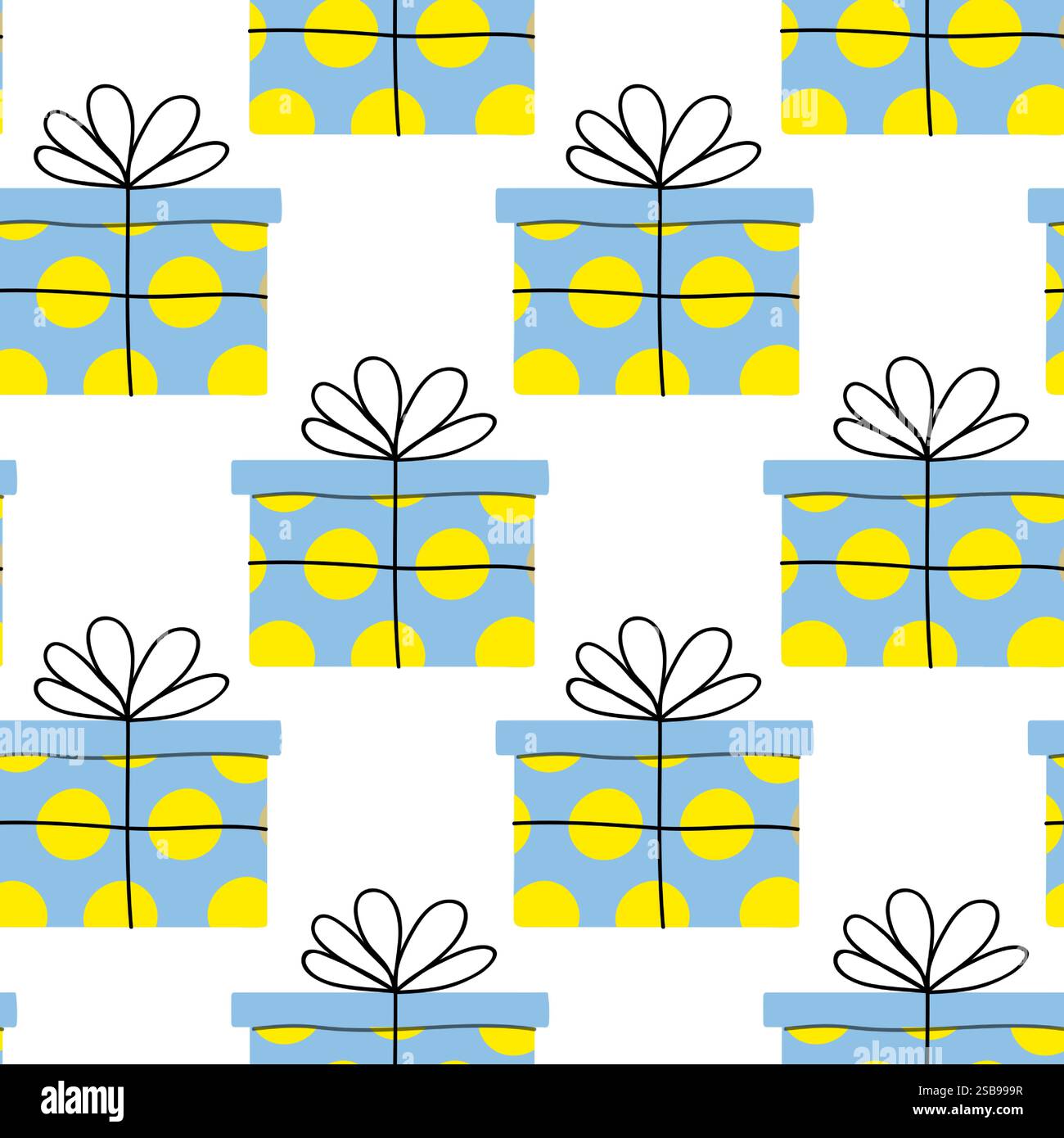 Colorful gift boxes with polka dots arranged in a repeating pattern on ...