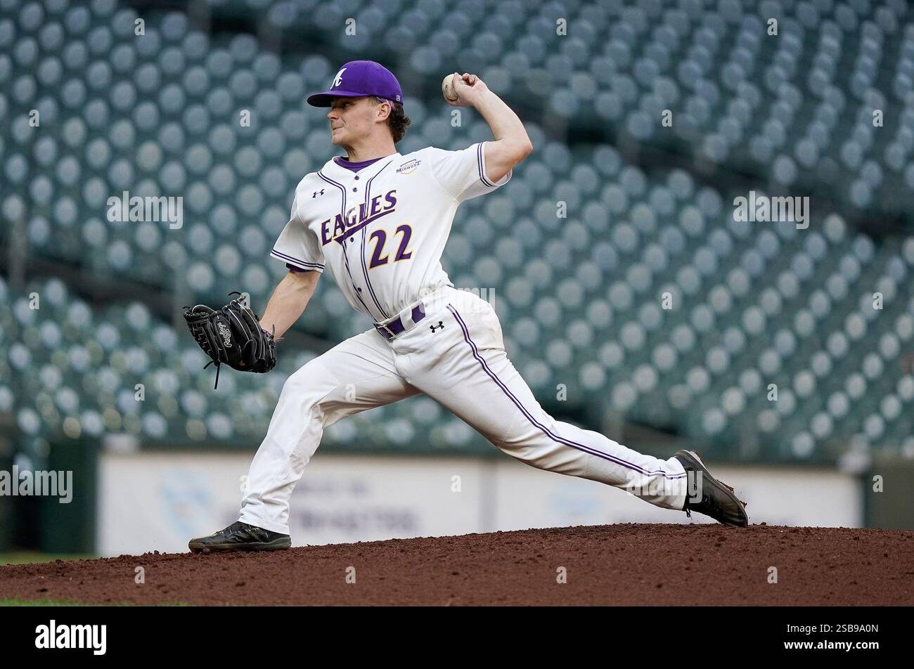 Houston, USA. 01st Feb, 2025. Ashland Eagles pitcher Marshall Leishman (22) throws a pitch ...