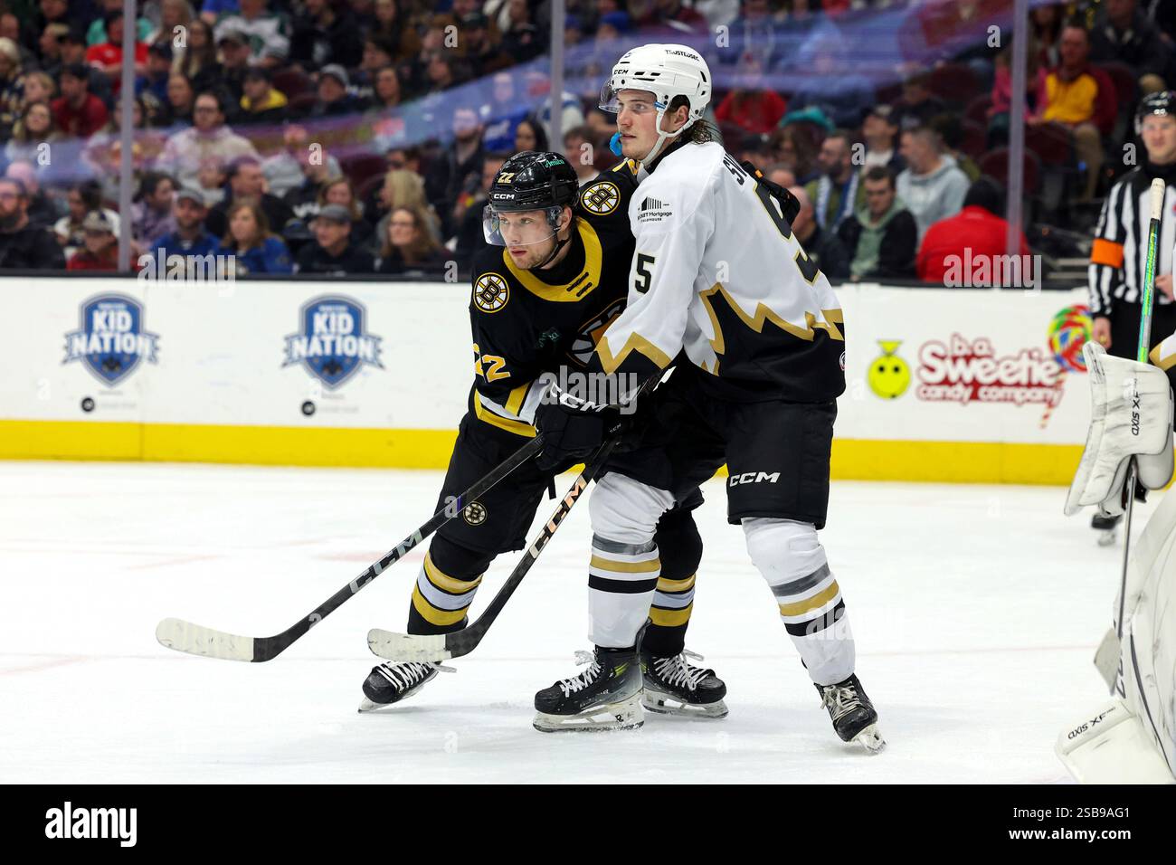 CLEVELAND, OH - FEBRUARY 01: Cleveland Monsters defenseman Stanislav Svozil (5) defends ...
