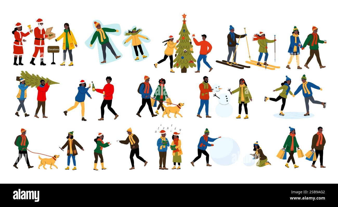 Holiday festivities featuring various winter activities and cheerful ...