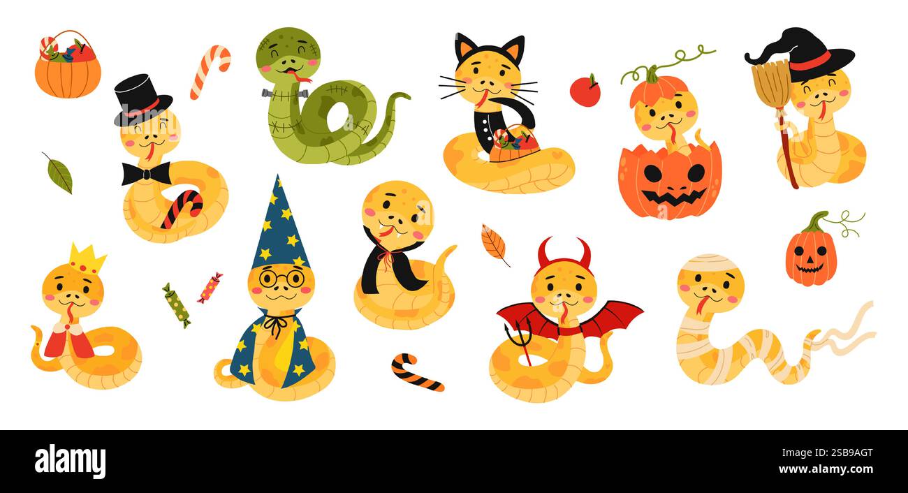 Cute Snakes in Halloween Costumes Stock Vector Image & Art - Alamy