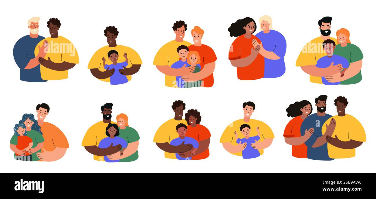 Diverse families sharing moments of love and connection in a colorful ...