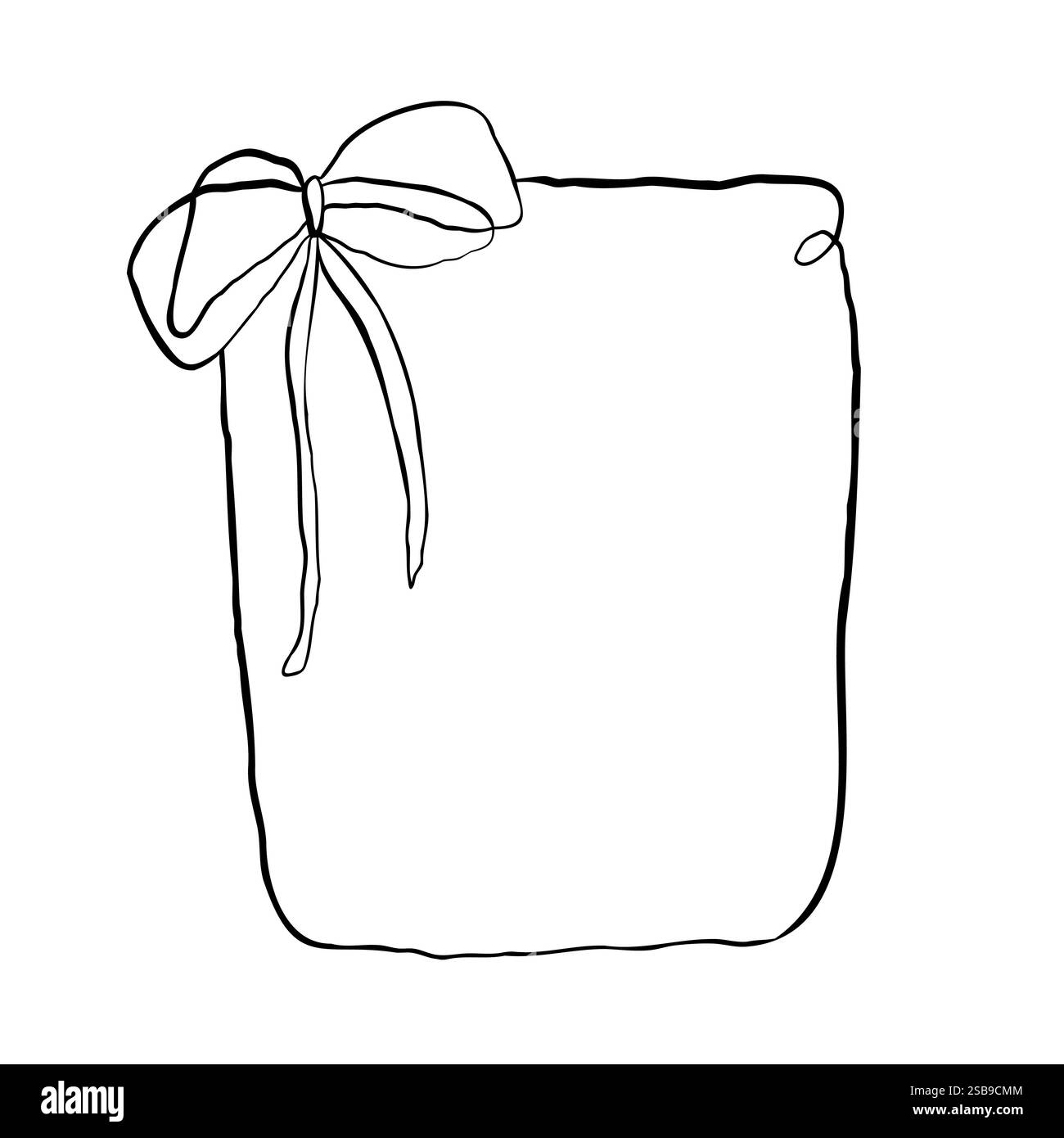 Whimsical rectangular border frame with bow ribbon hand drawn scribble ...