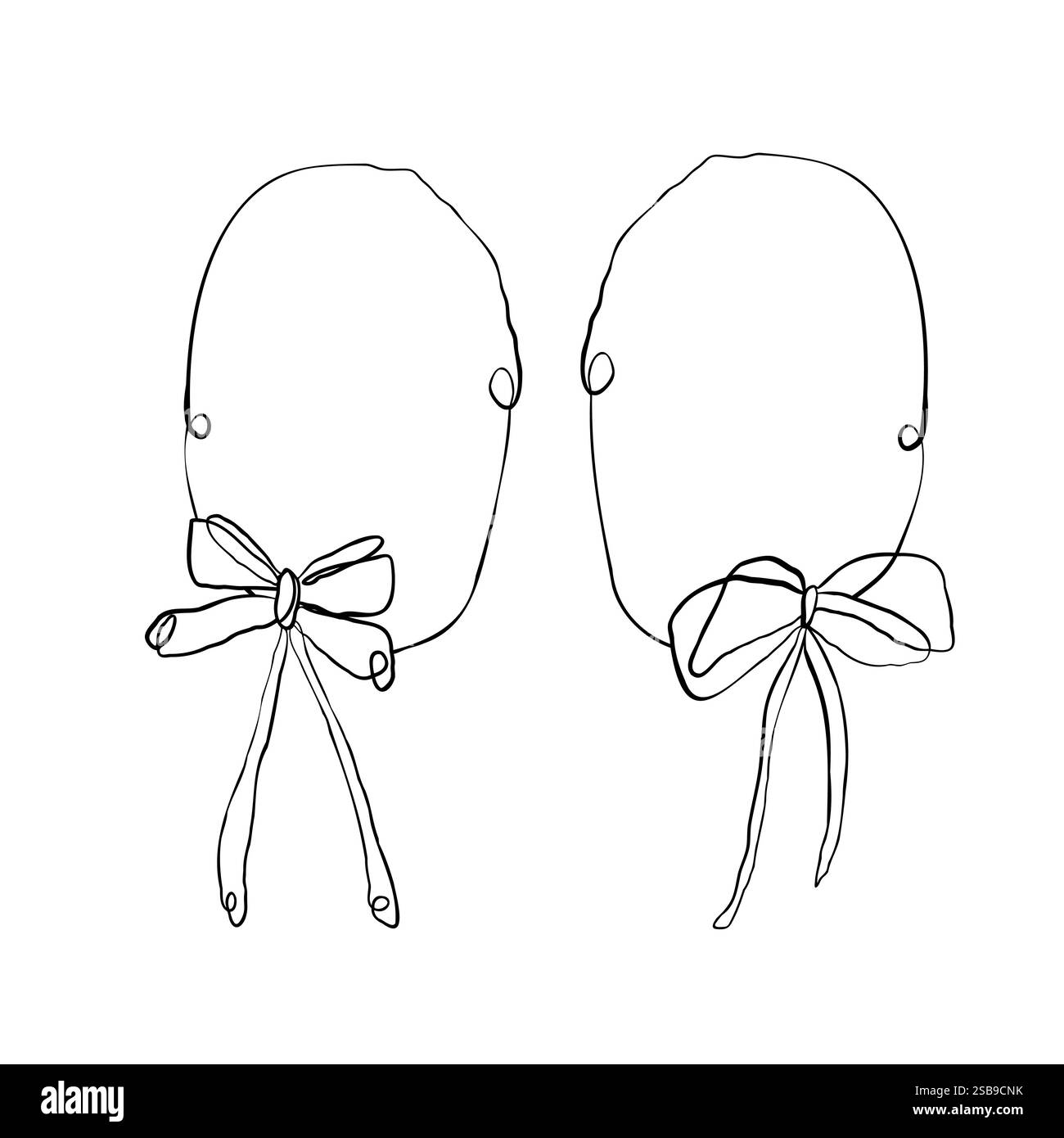 Set of whimsical round oval border frame with bow ribbon hand drawn ...