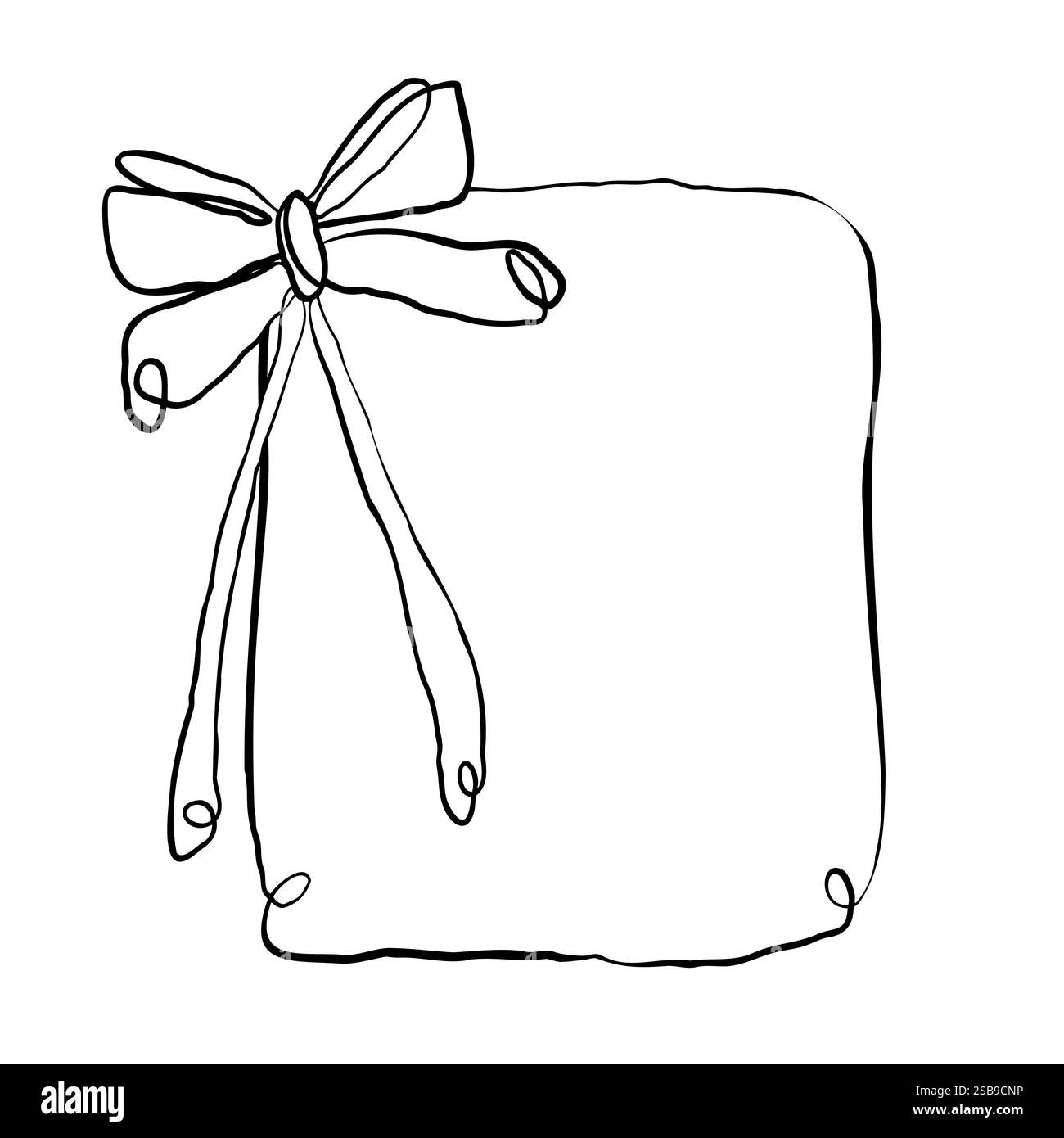 Whimsical rectangular border frame with bow ribbon hand drawn scribble ...