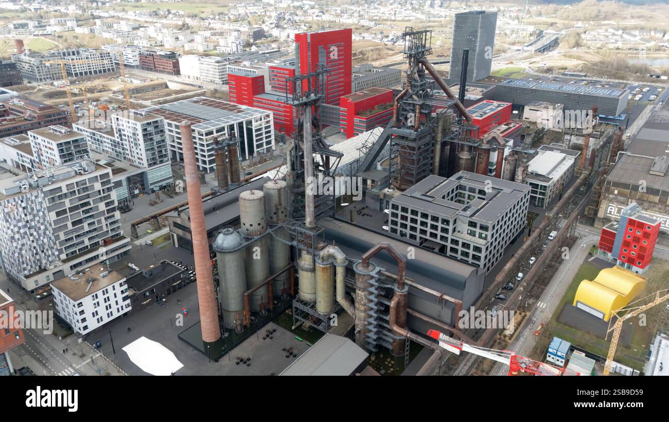 High-angle aerial view of Esch-sur-Alzette, Luxembourg, featuring ...