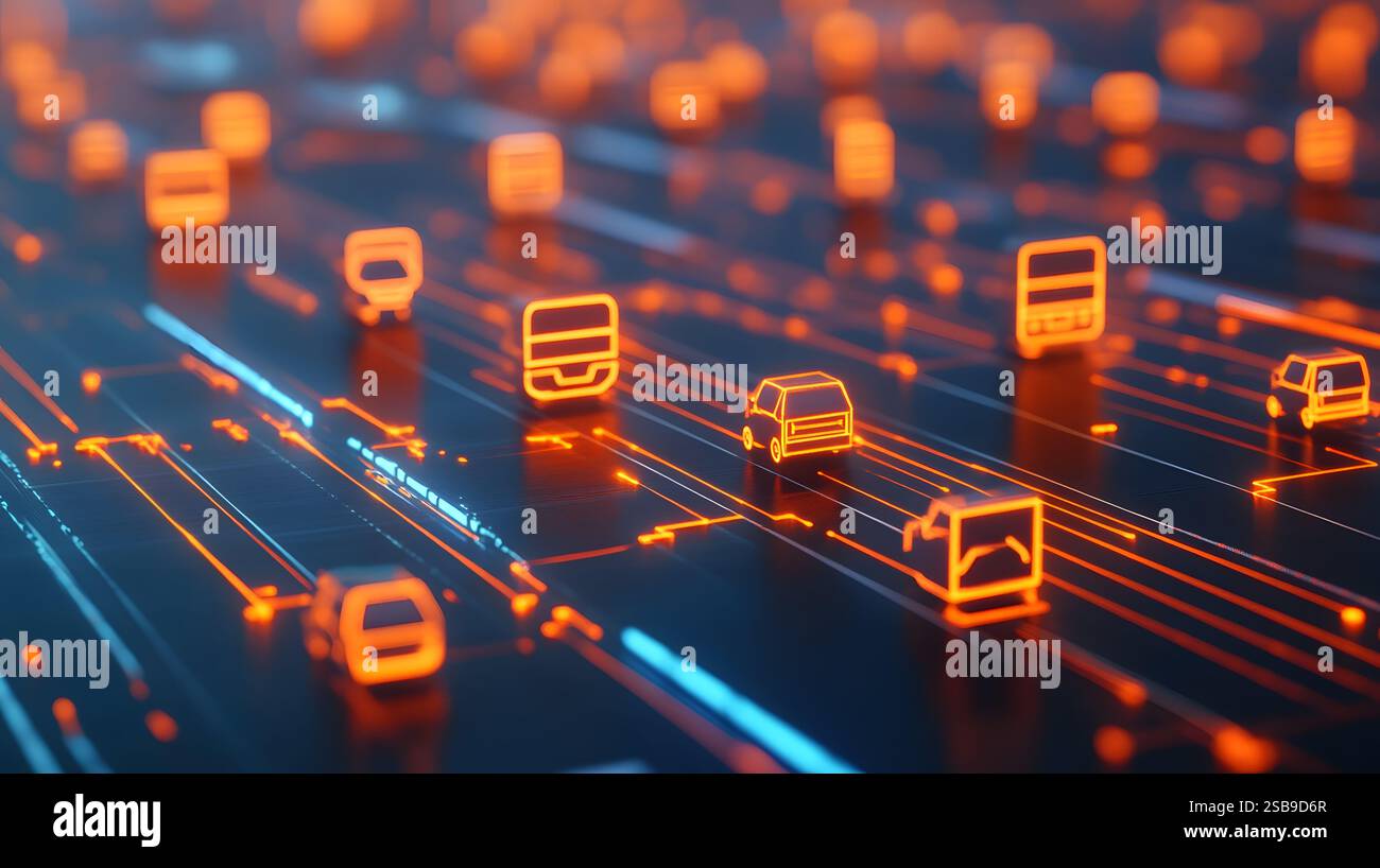Futuristic 3D of an abstract digital transportation network system with ...