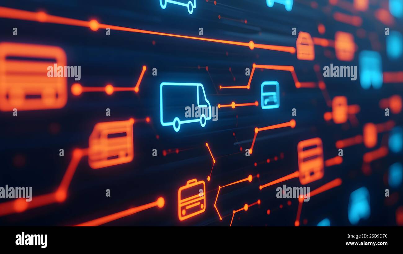 Abstract 3D of Transport Nodes with Glowing Interconnected Vehicle ...