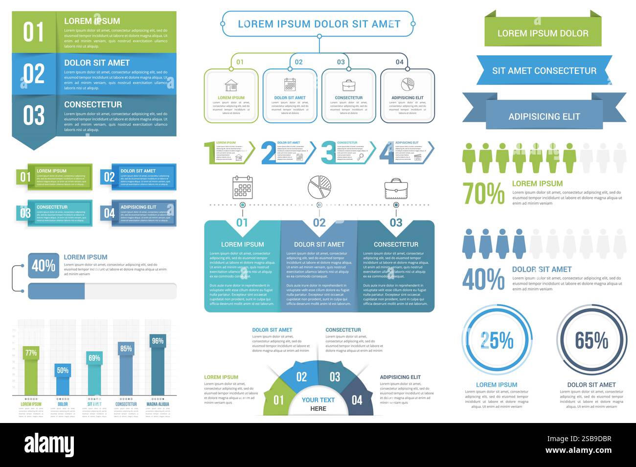 Infographic elements - steps and options, bar graph, flowchart ...
