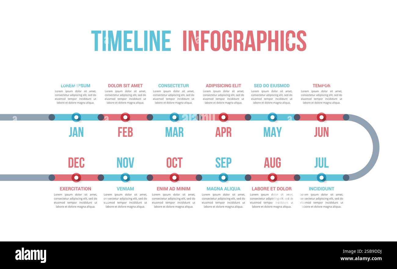 Timeline infographics with 12 months, vector eps10 illustration Stock ...