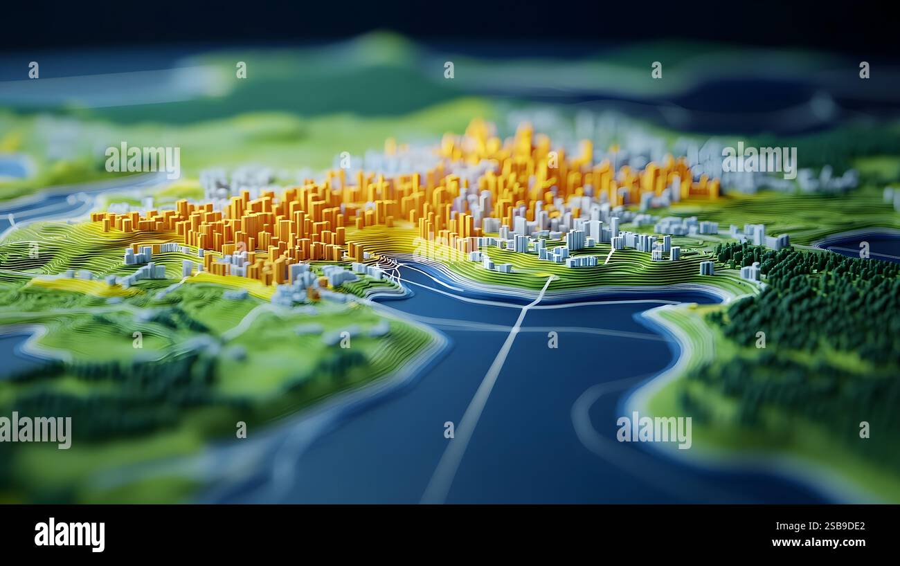 Detailed 3D digital map showcasing an efficient transportation network ...