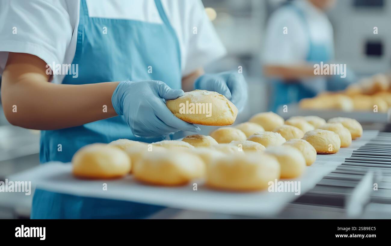 Modern artisanal bakery factory producing bread on an automated ...