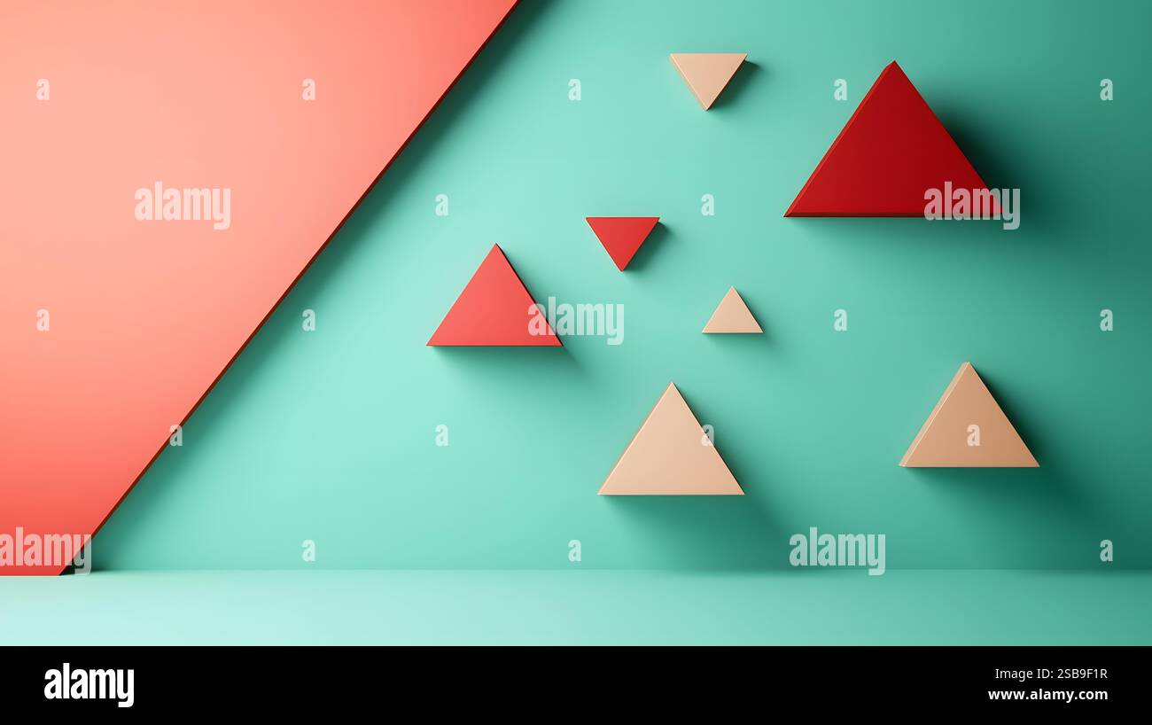 Elegant geometric composition featuring floating metallic triangles ...