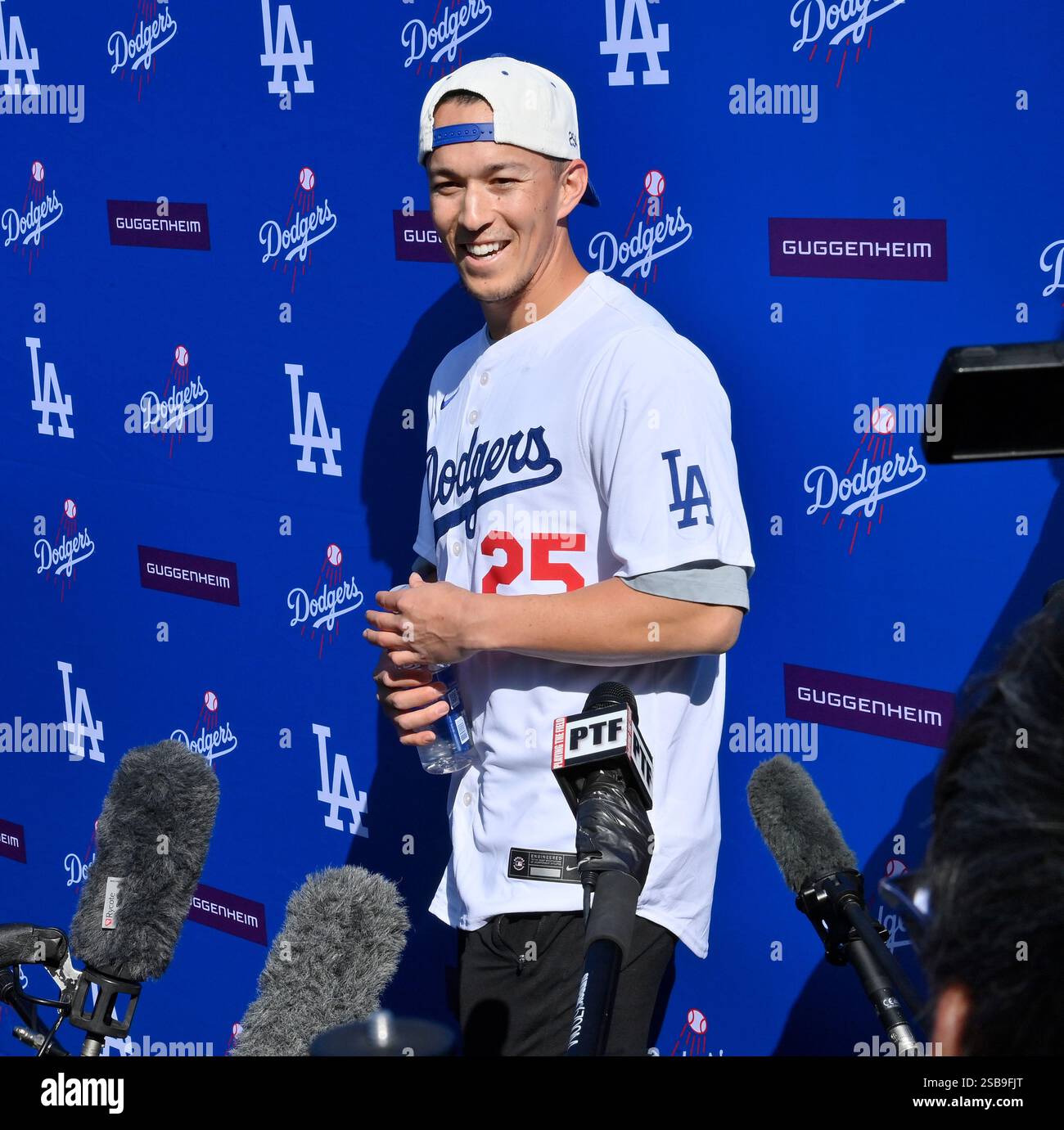 Los Angeles, United States. 01st Feb, 2025. Tommy Edman speaks to a ...