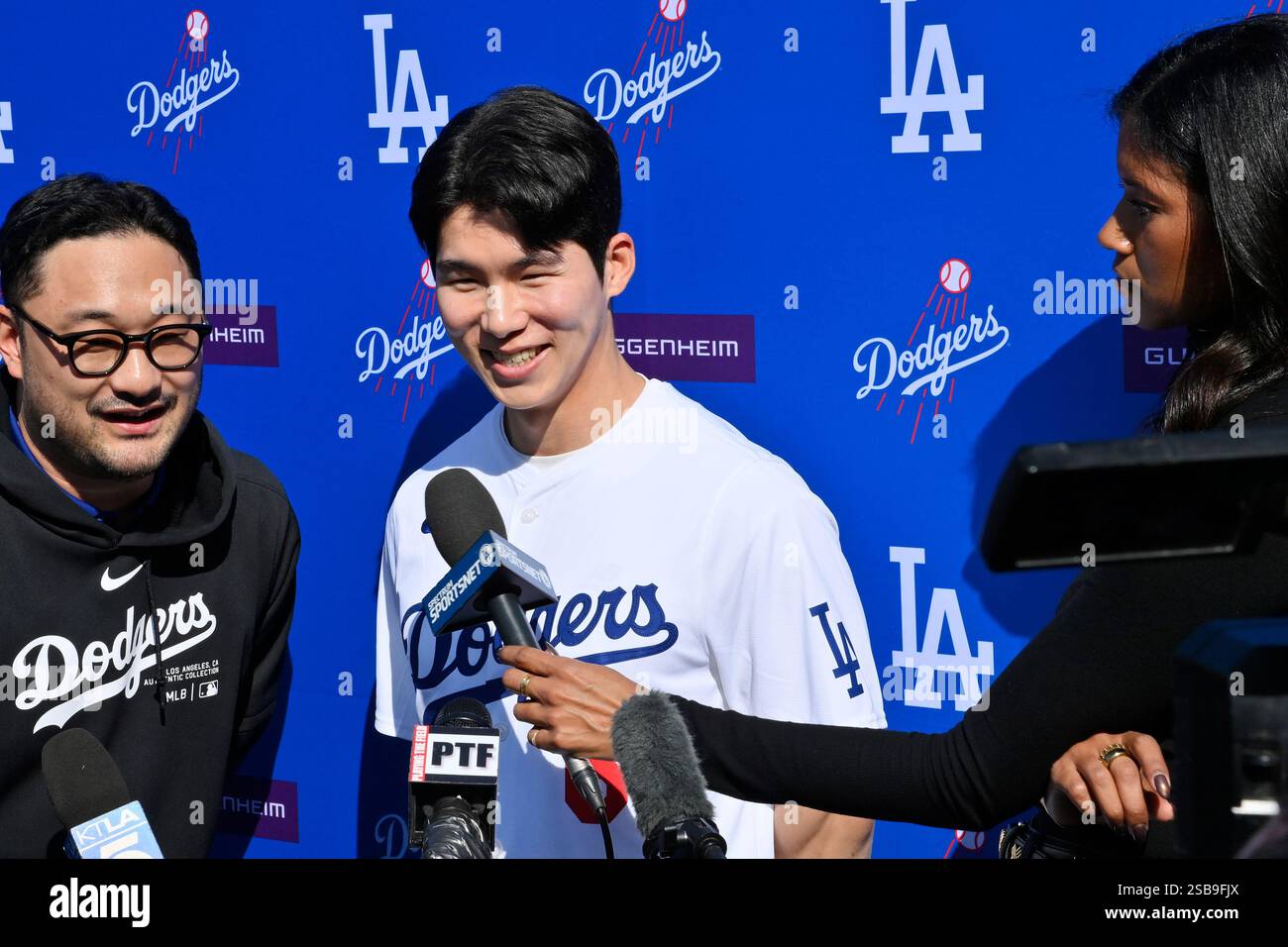 Los Angeles, United States. 01st Feb, 2025. Hyeseong Kim speaks to a ...