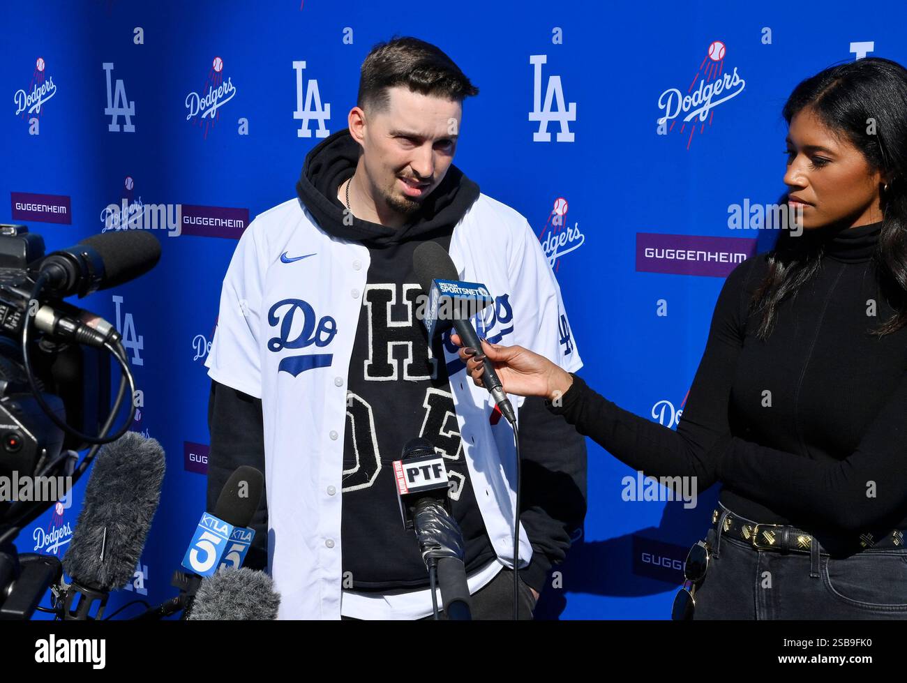 Los Angeles, United States. 01st Feb, 2025. Blake Snell speaks to a ...