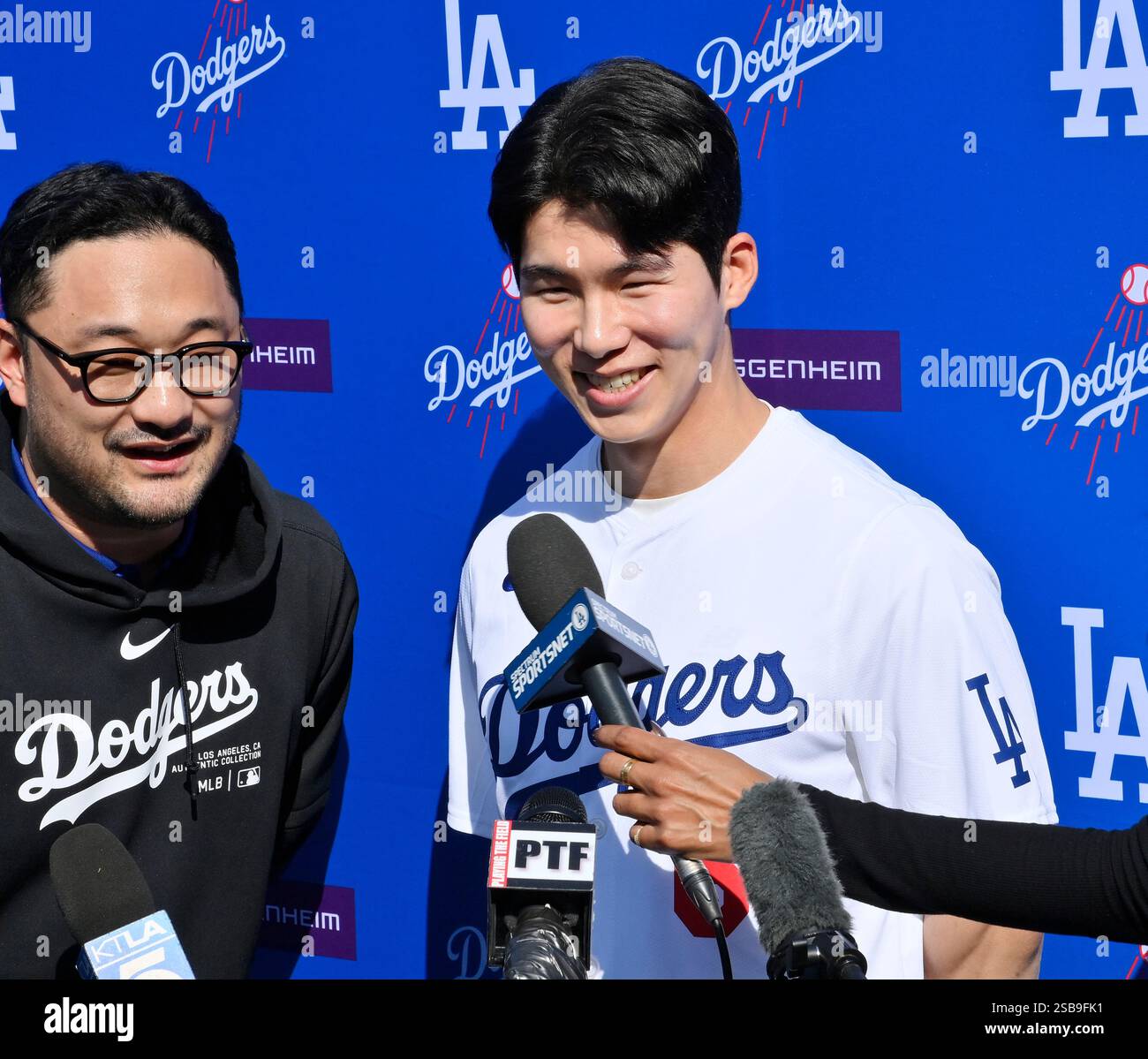 Los Angeles, United States. 01st Feb, 2025. Hyeseong Kim speaks to a ...