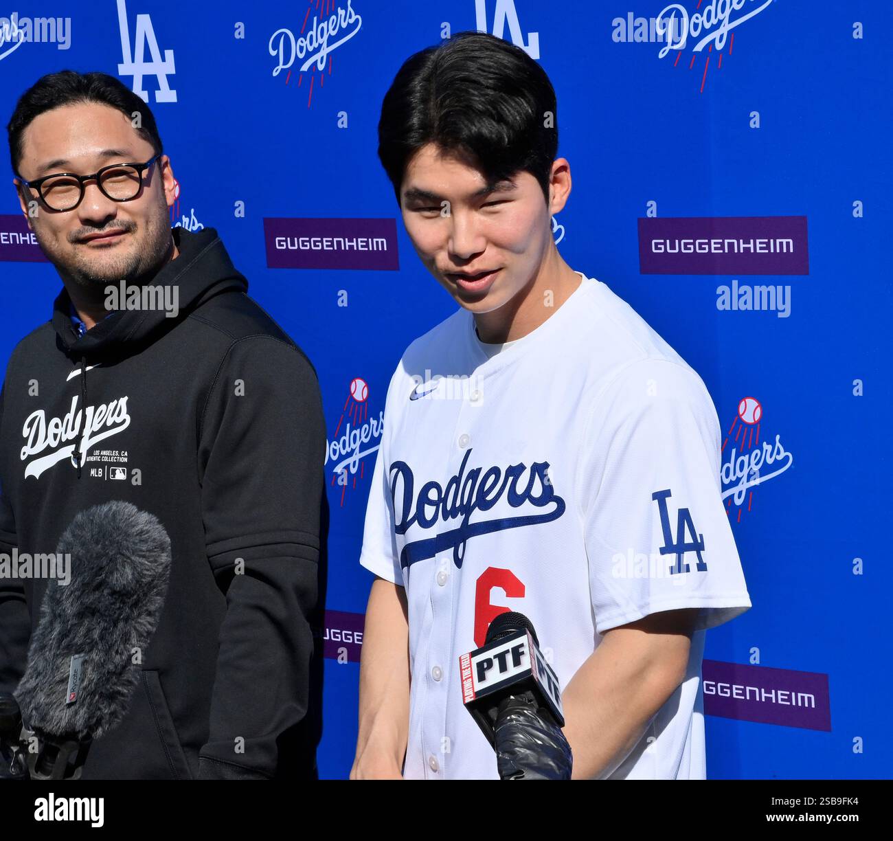 Los Angeles, United States. 01st Feb, 2025. Hyeseong Kim speaks to a ...