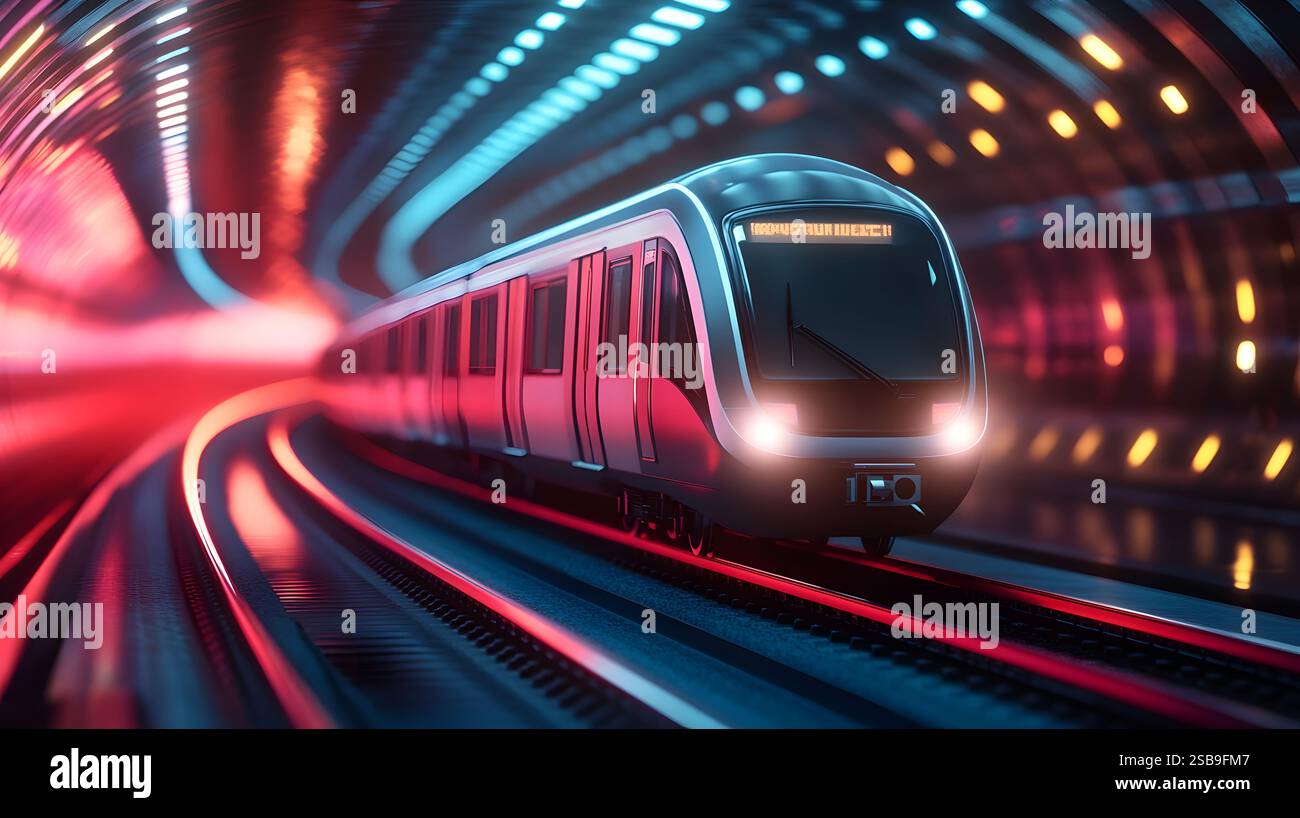Futuristic metro trains moving on a seamless,interconnected circular ...