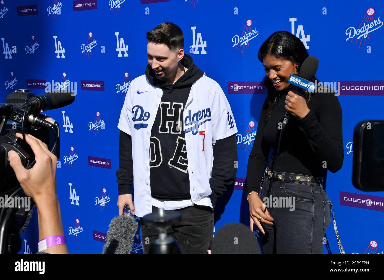 Los Angeles, United States. 01st Feb, 2025. Blake Snell speaks to a ...
