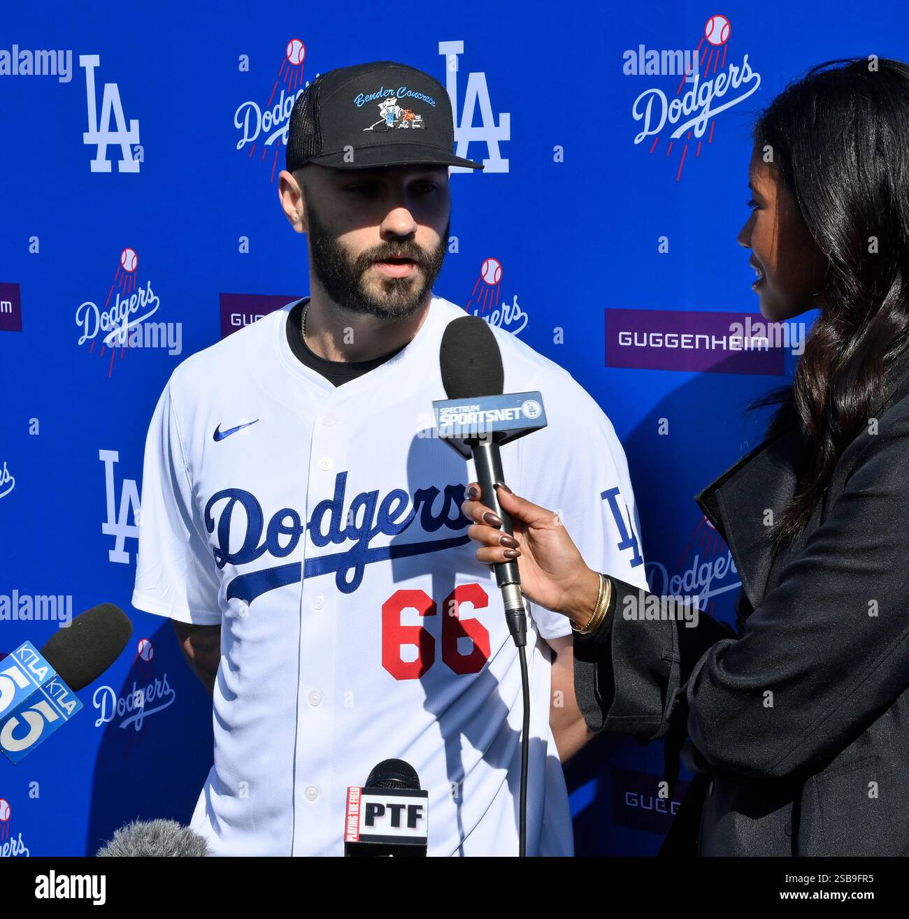 Los Angeles, United States. 01st Feb, 2025. Tanner Scott speaks to a ...