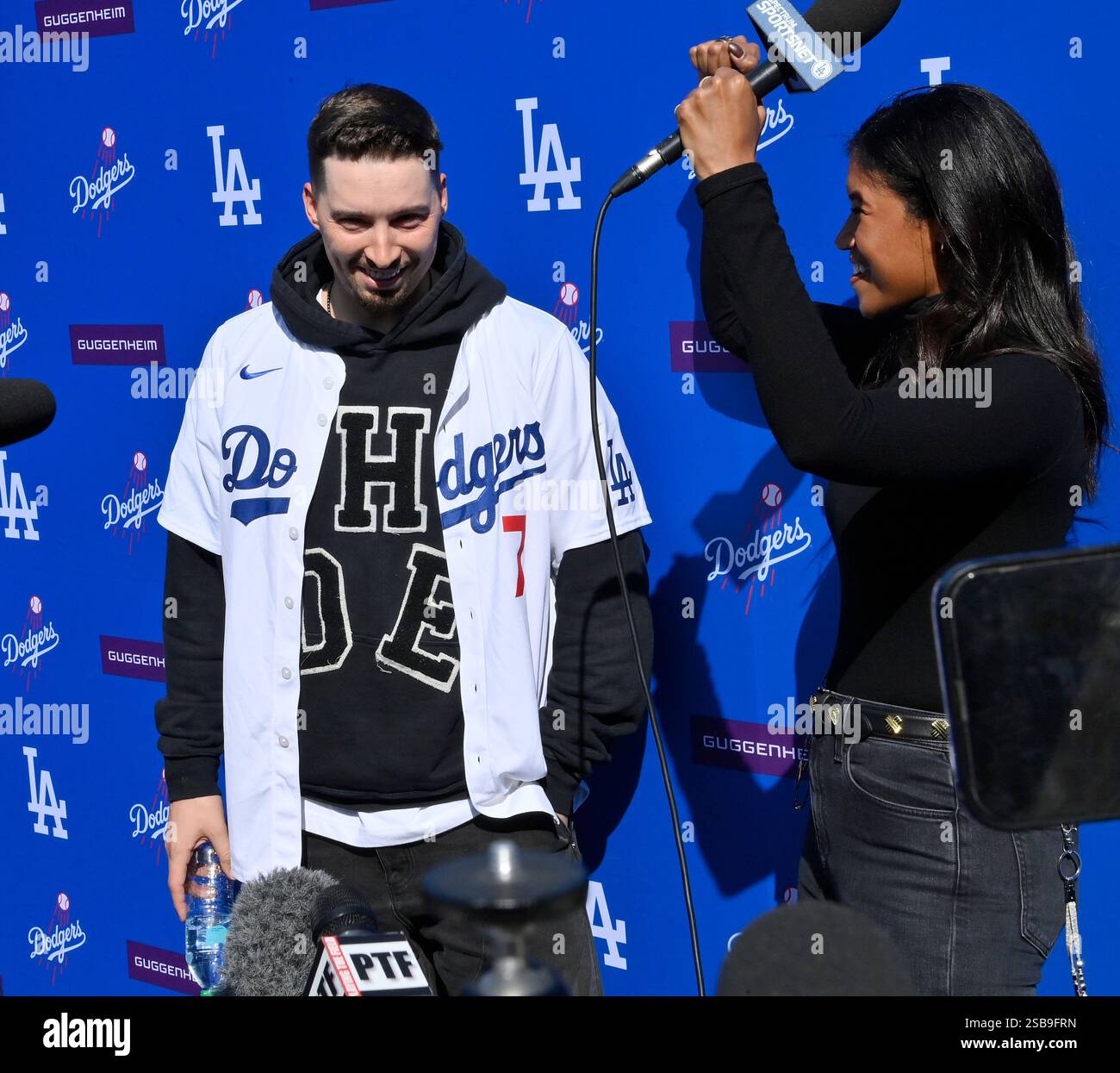 Los Angeles, United States. 01st Feb, 2025. Blake Snell speaks to a ...