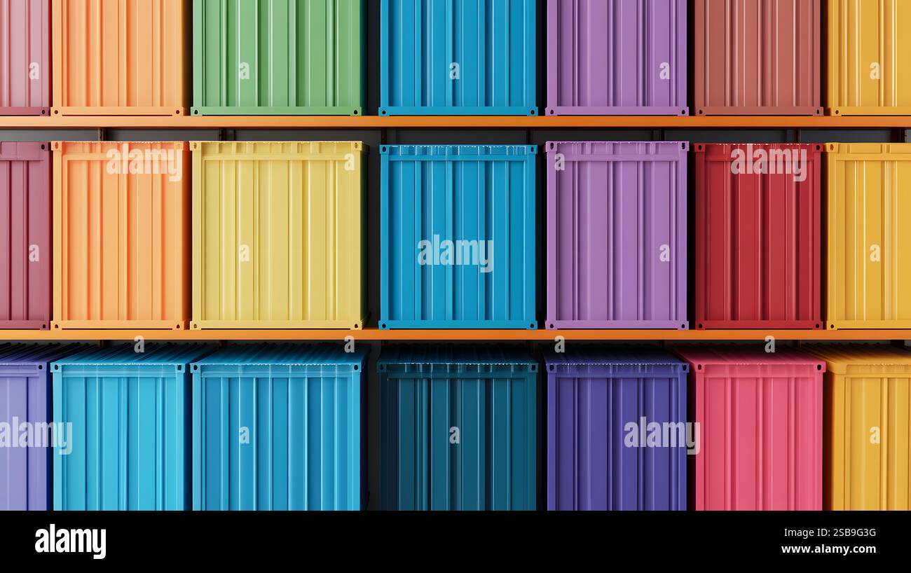 Clean,orderly shelves of color-coded cargo containers neatly stacked in ...