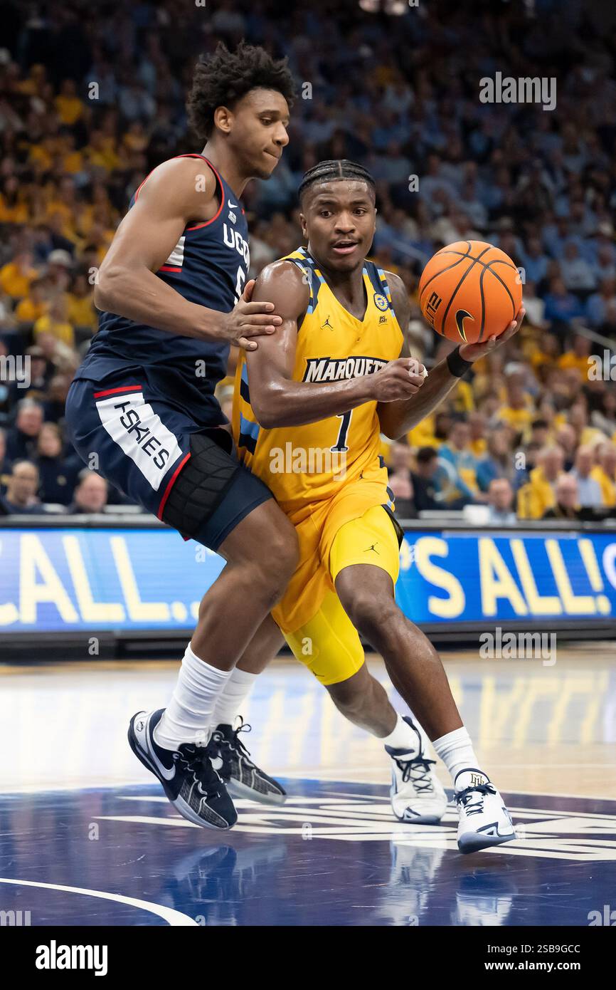 February 1, 2025: Marquette Golden Eagles guard Kam Jones (1) dribbles ...
