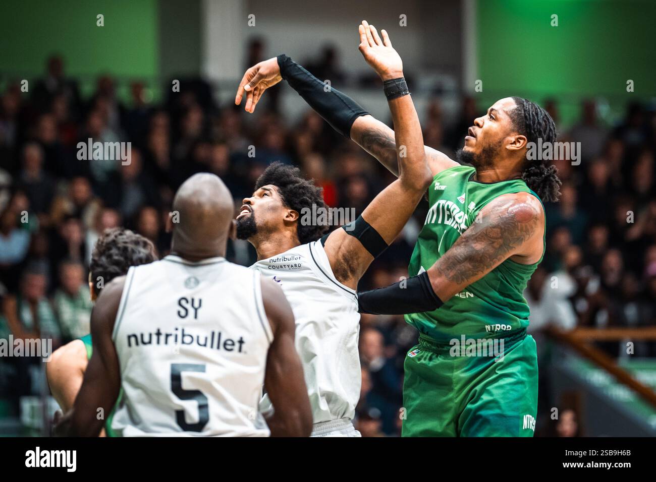 Justin TILLMAN of Nanterre 92 and Kevarrius HAYES of Paris Basketball ...
