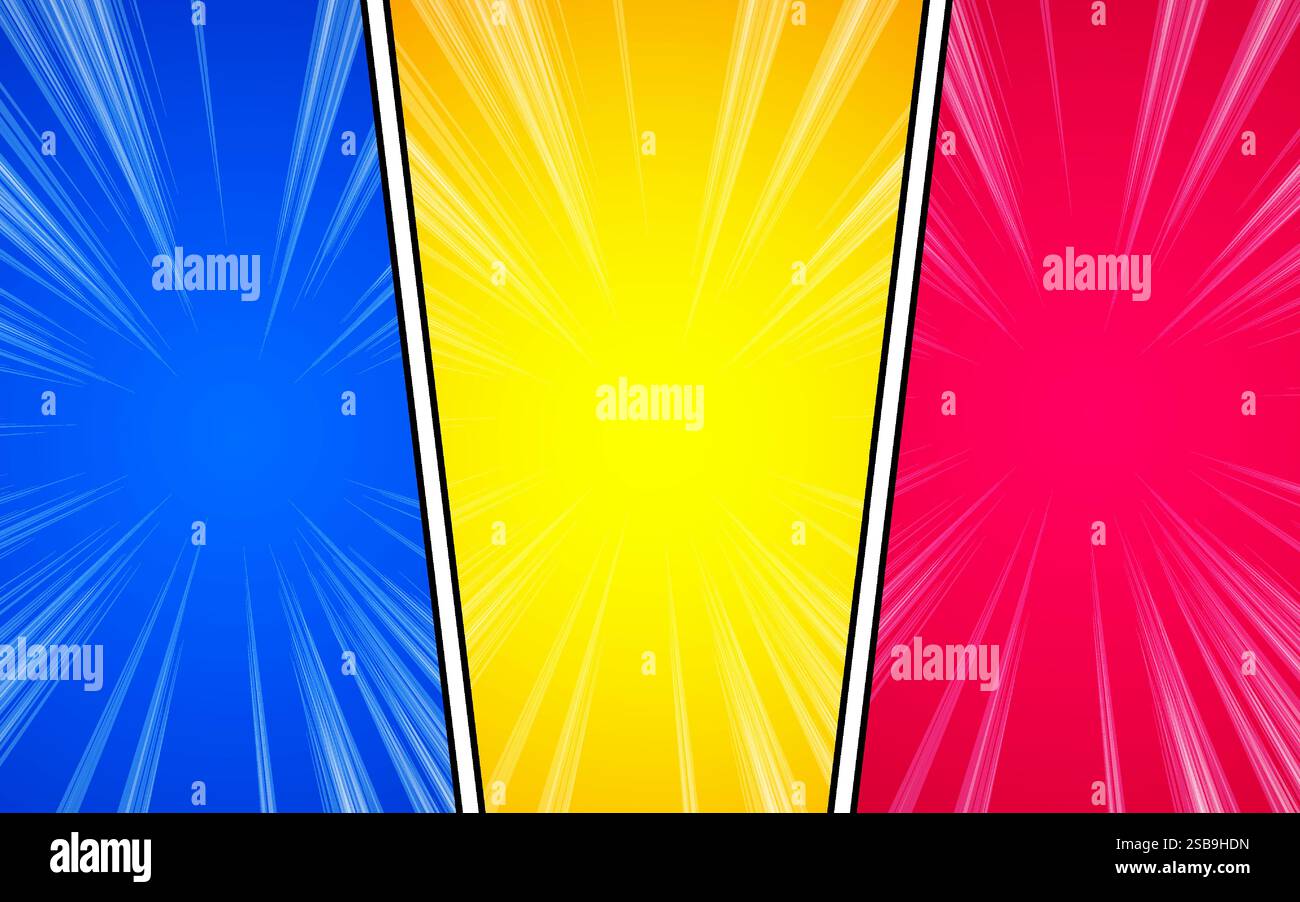 Comic book page template with radial halftone effect in pop art style ...