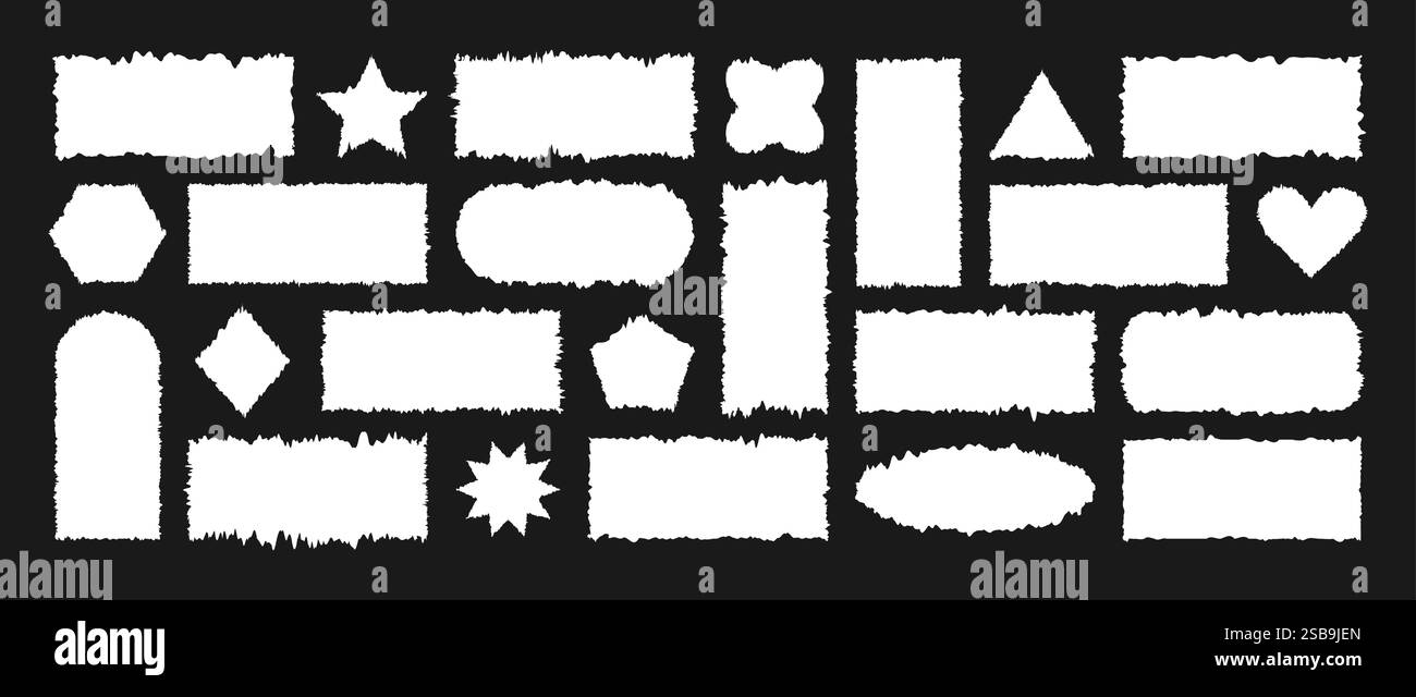 Jagged Rectangle set. Torn paper sheet for stickers or collages. Set of ...