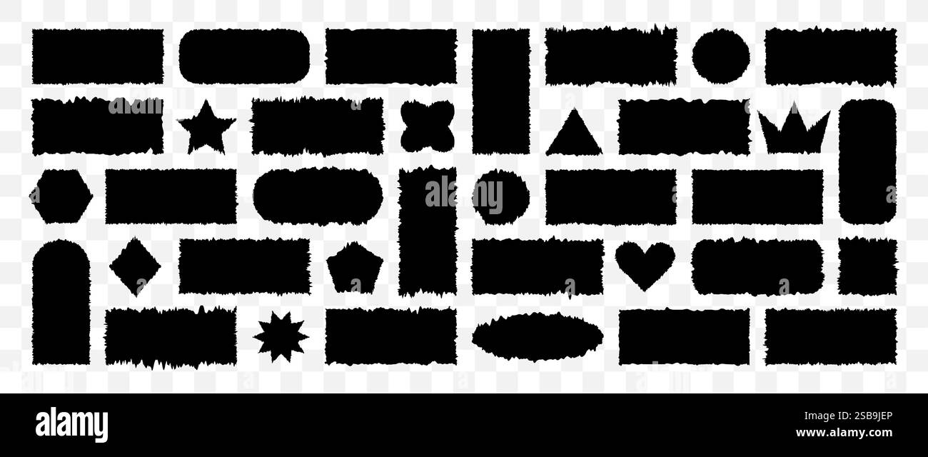 Jagged Rectangle set. Torn paper sheet for stickers or collages. Set of ...