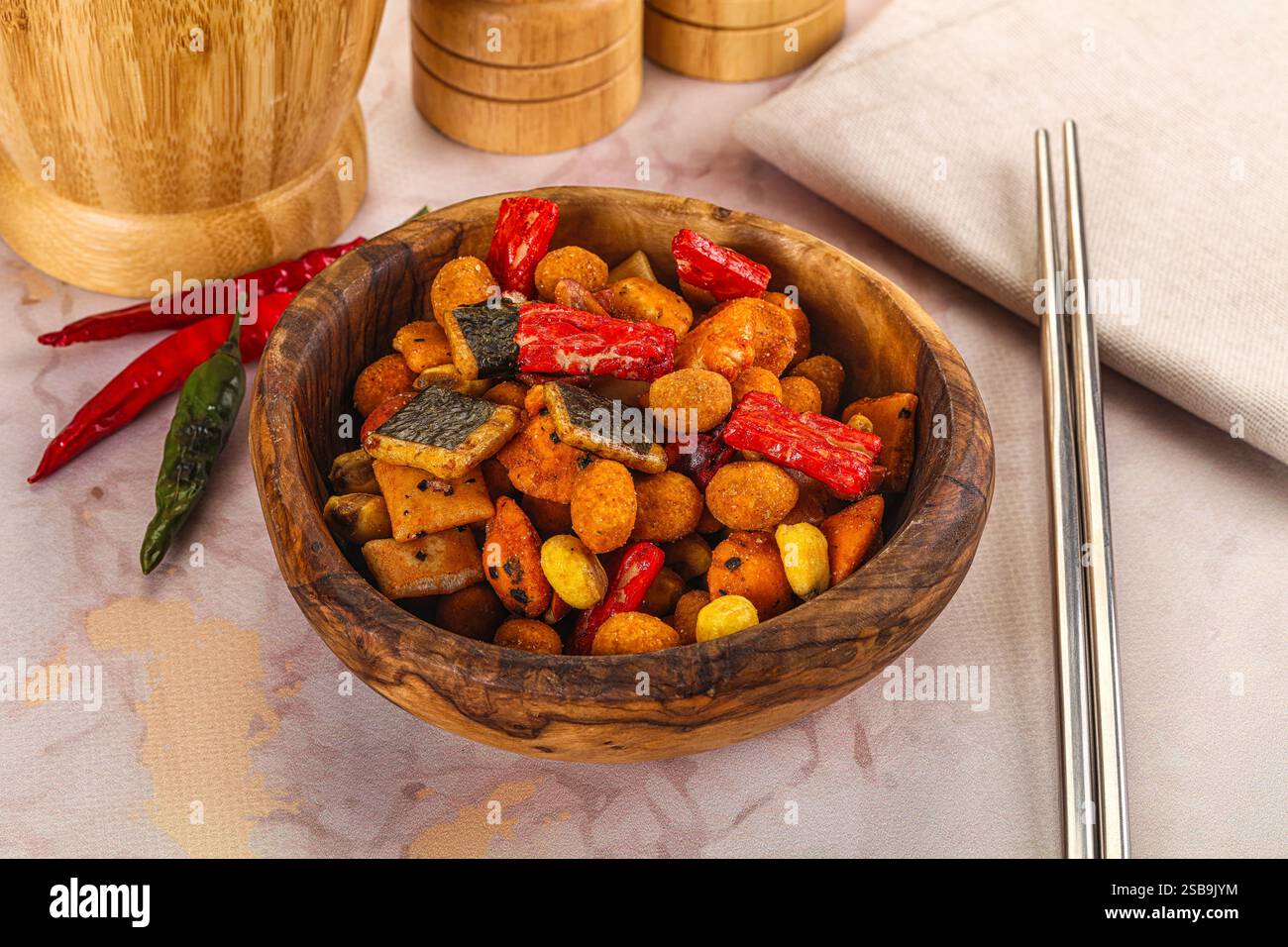 Japanese snack - Chili mame arare rice spicy cracker Stock Photo - Alamy