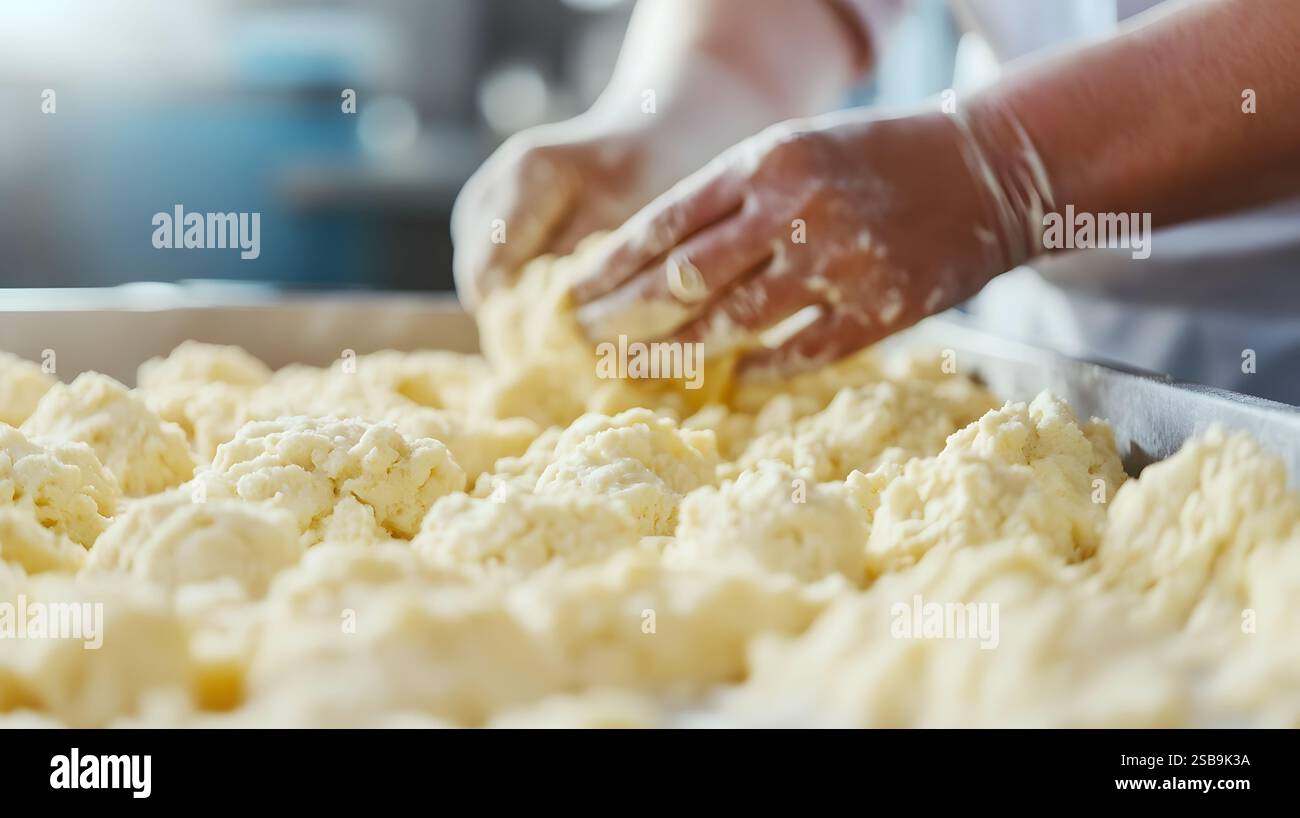 Industrial-scale cookie cutter shaping dough for efficient,high-volume cookie production in a ...