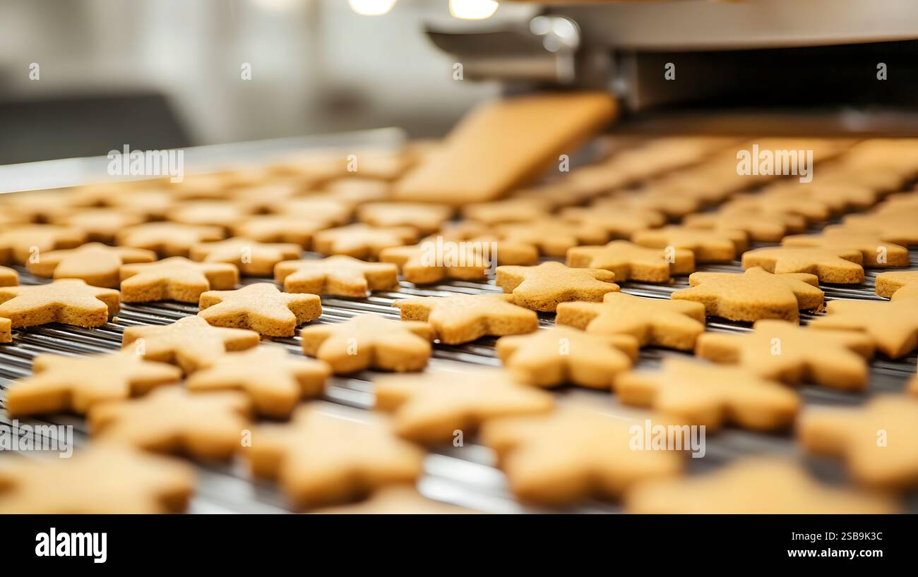 Industrialized Cookie Cutter Shaping Dough on a Massive Production Line ...