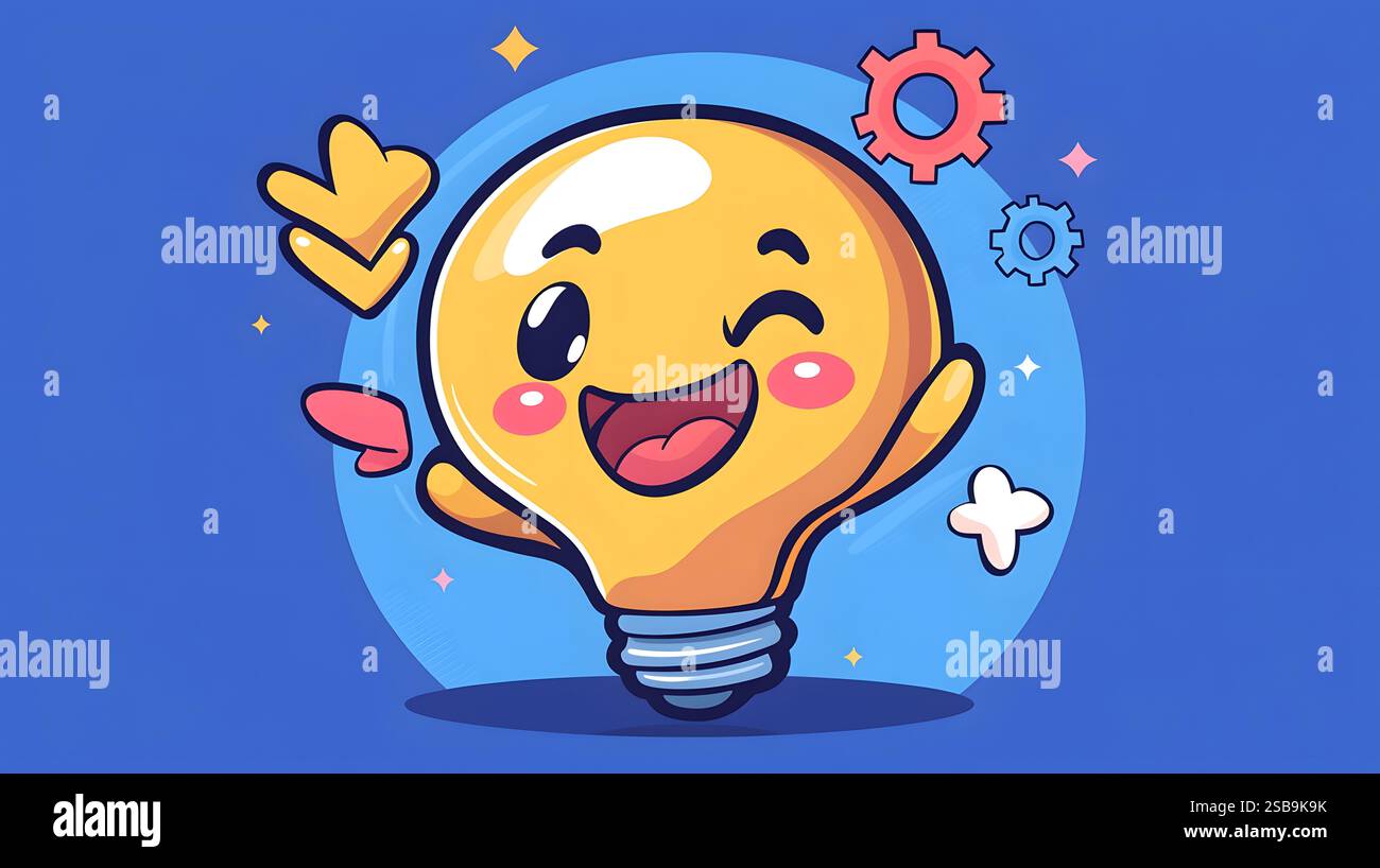 Friendly and cheerful kawaii-style lightbulb with a big smile ...