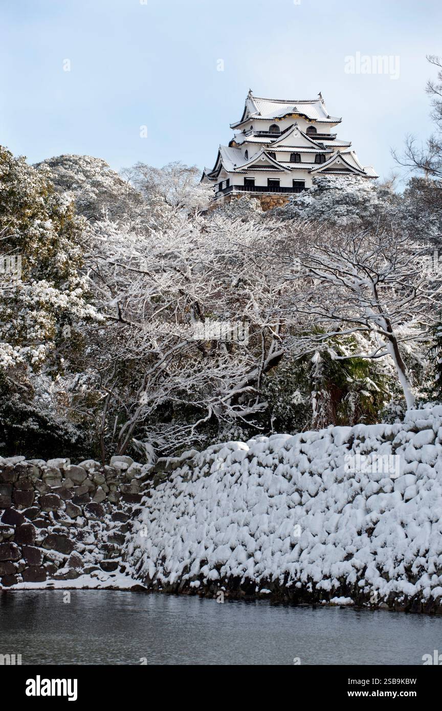 Snowy winter scene at Hikone Castle, one of twelve original feudal ...