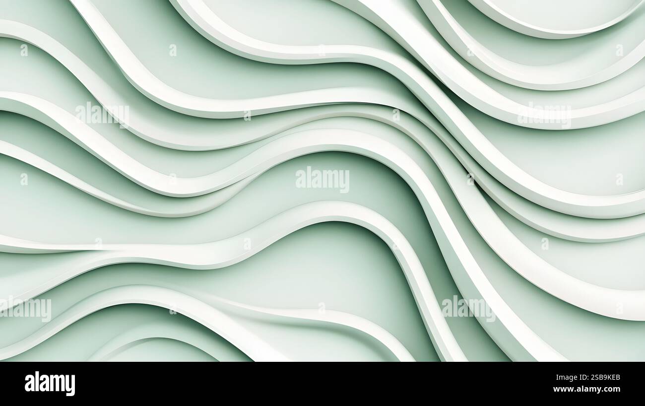 Flowing abstract curvaceous lines in light green tones creating an ...