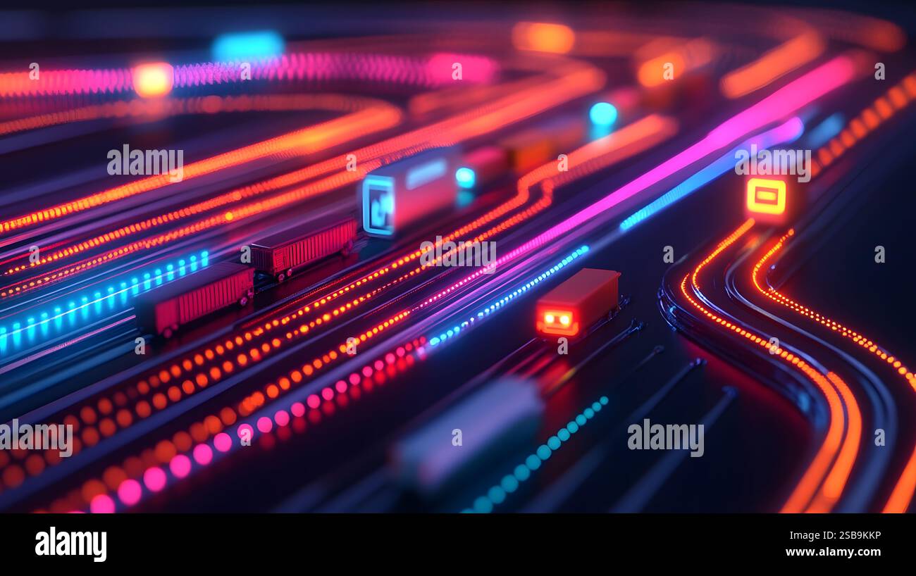 Futuristic Abstract Transport Network with Glowing Pathways,Icons,and ...