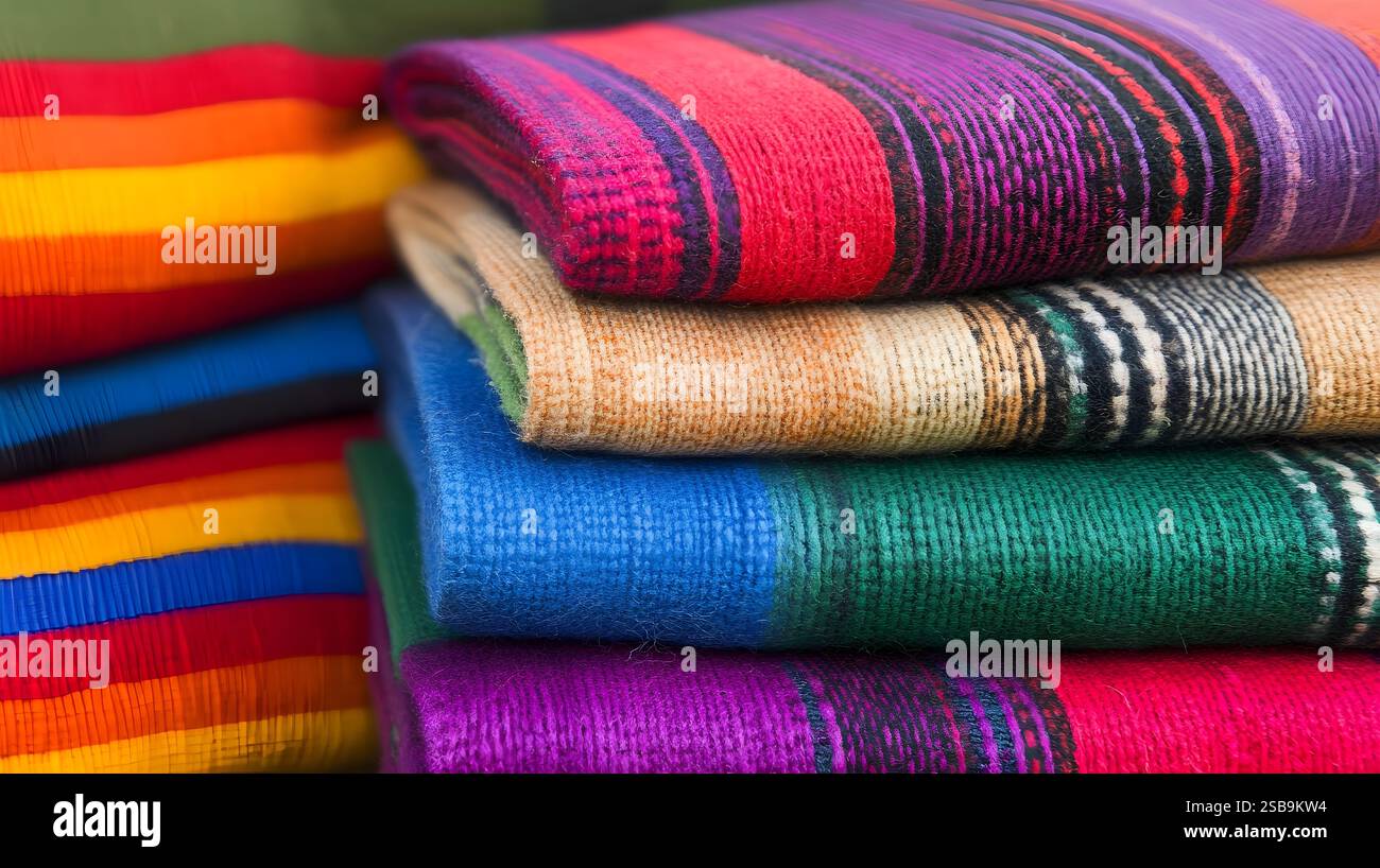 Vibrant handwoven Andean textile from Peru,featuring multicolored ...