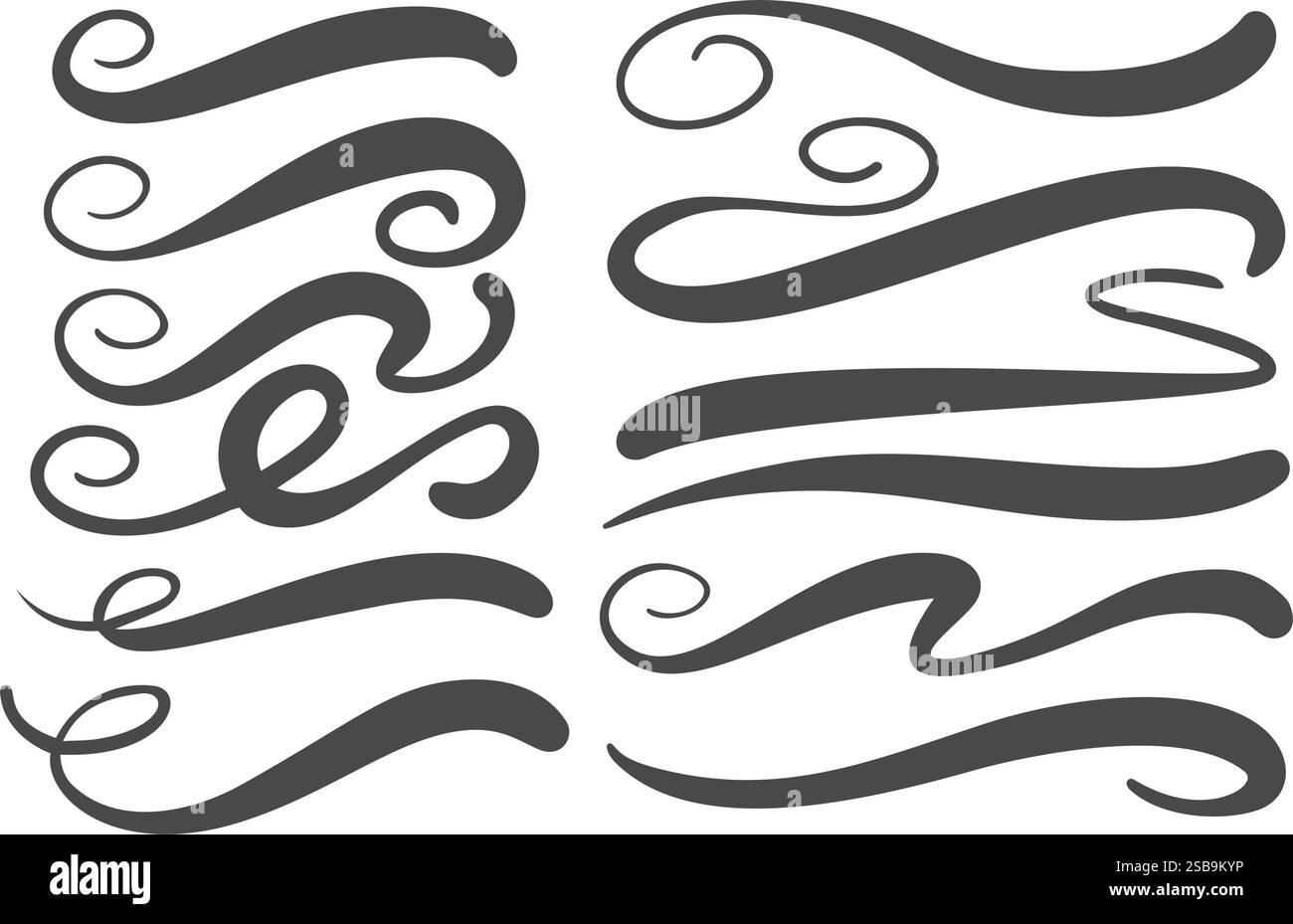 Swoosh vector lines. Hand drawn swirl underlines and squiggles. Doodle ...