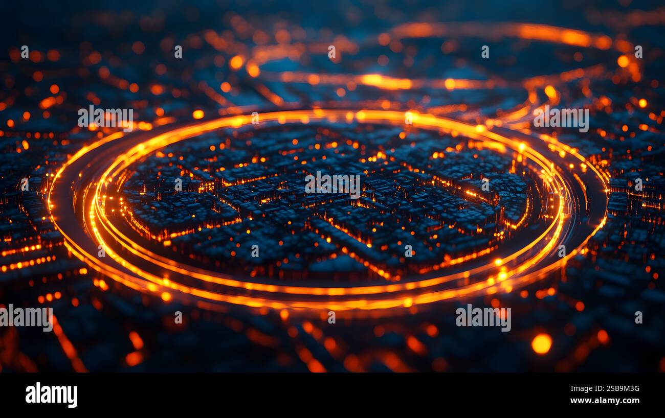 Futuristic circular transit diagram with glowing nodes and streamlined ...